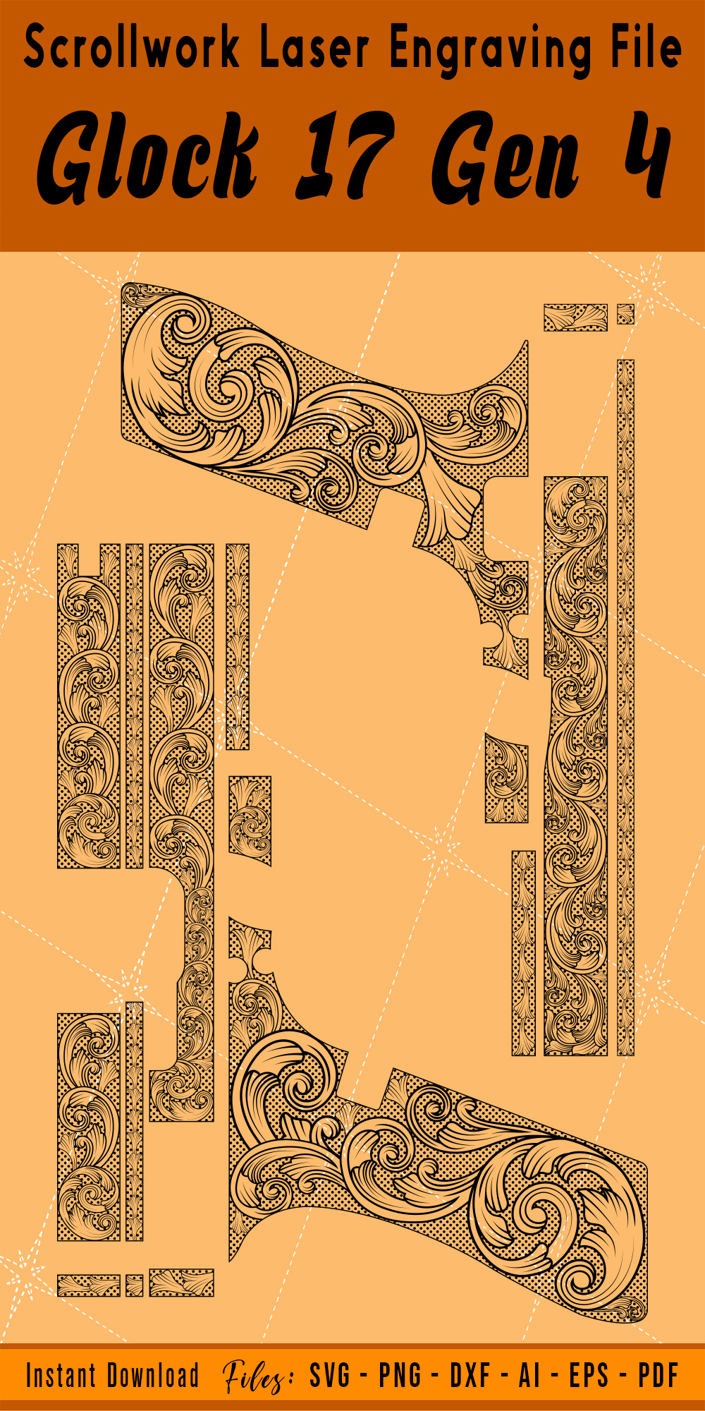 Glock17 Gen4 Scrollwork Firearms Laser Engraving Design File
