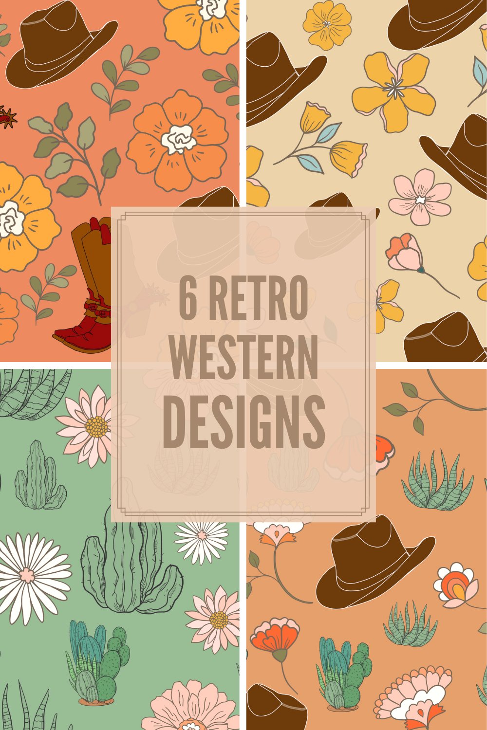 Western seamless pattern retro digital print wall art decor