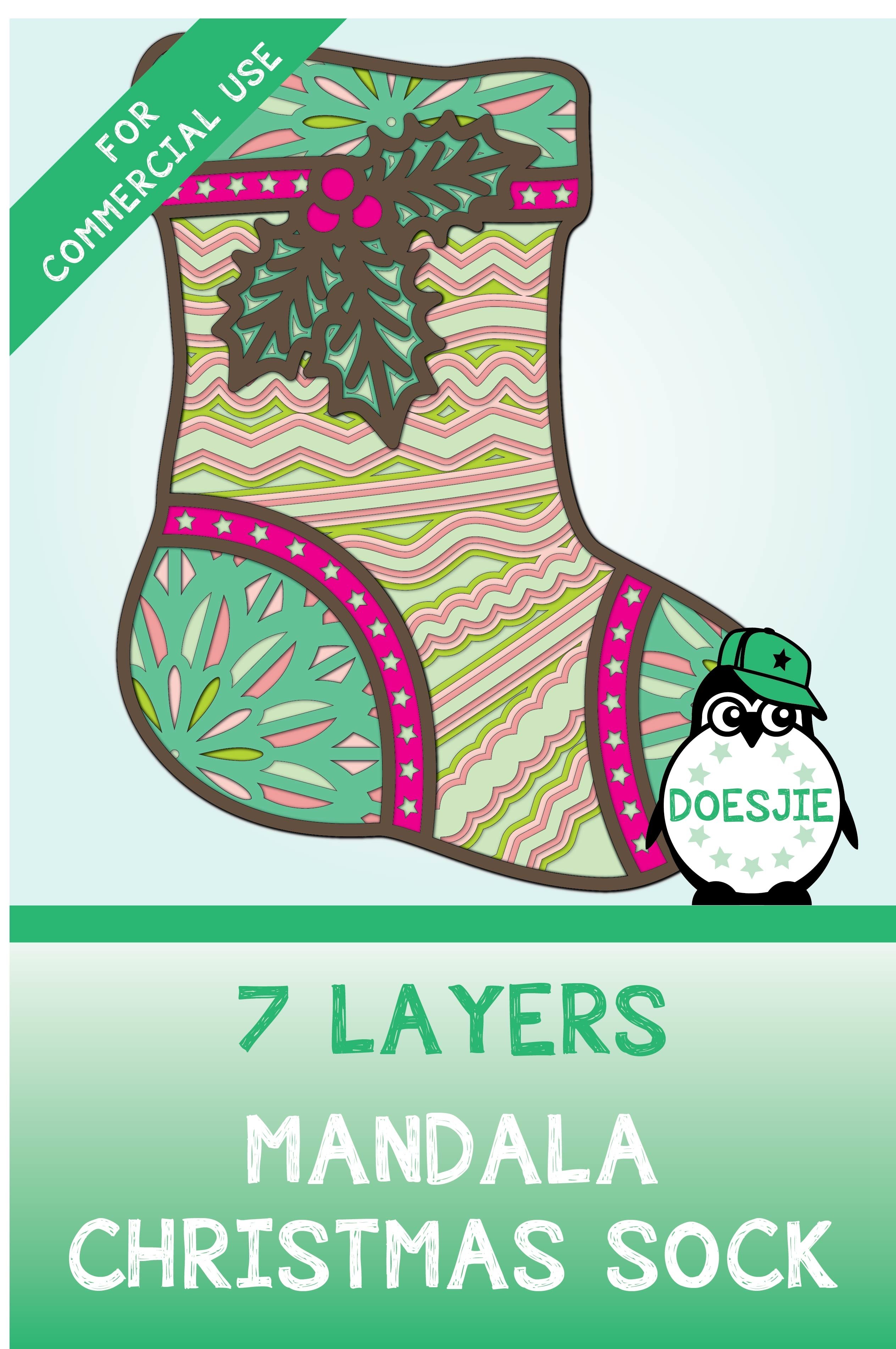 3D layered Christmas mandala stocking sock multi layer svg