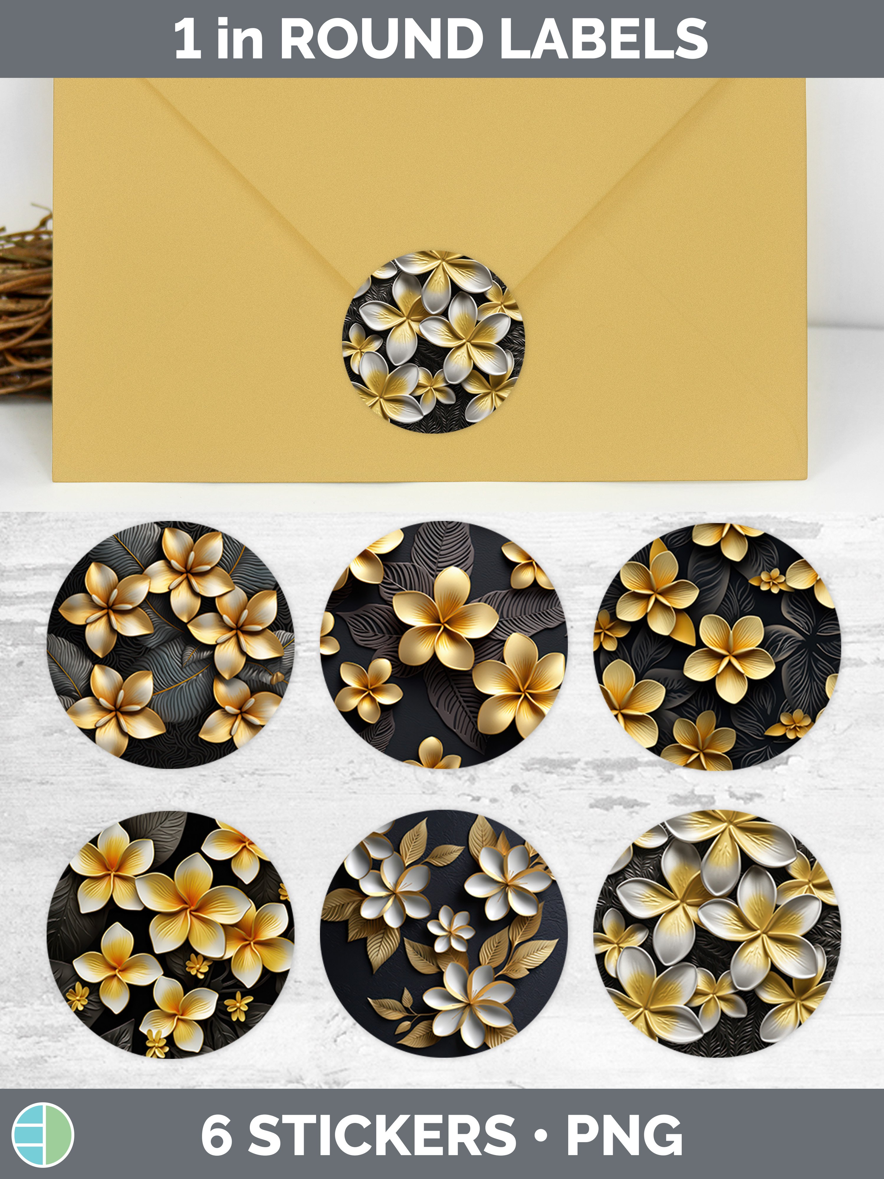 3D Elegant Plumeria Flowers Stickers | Round Labels Designs