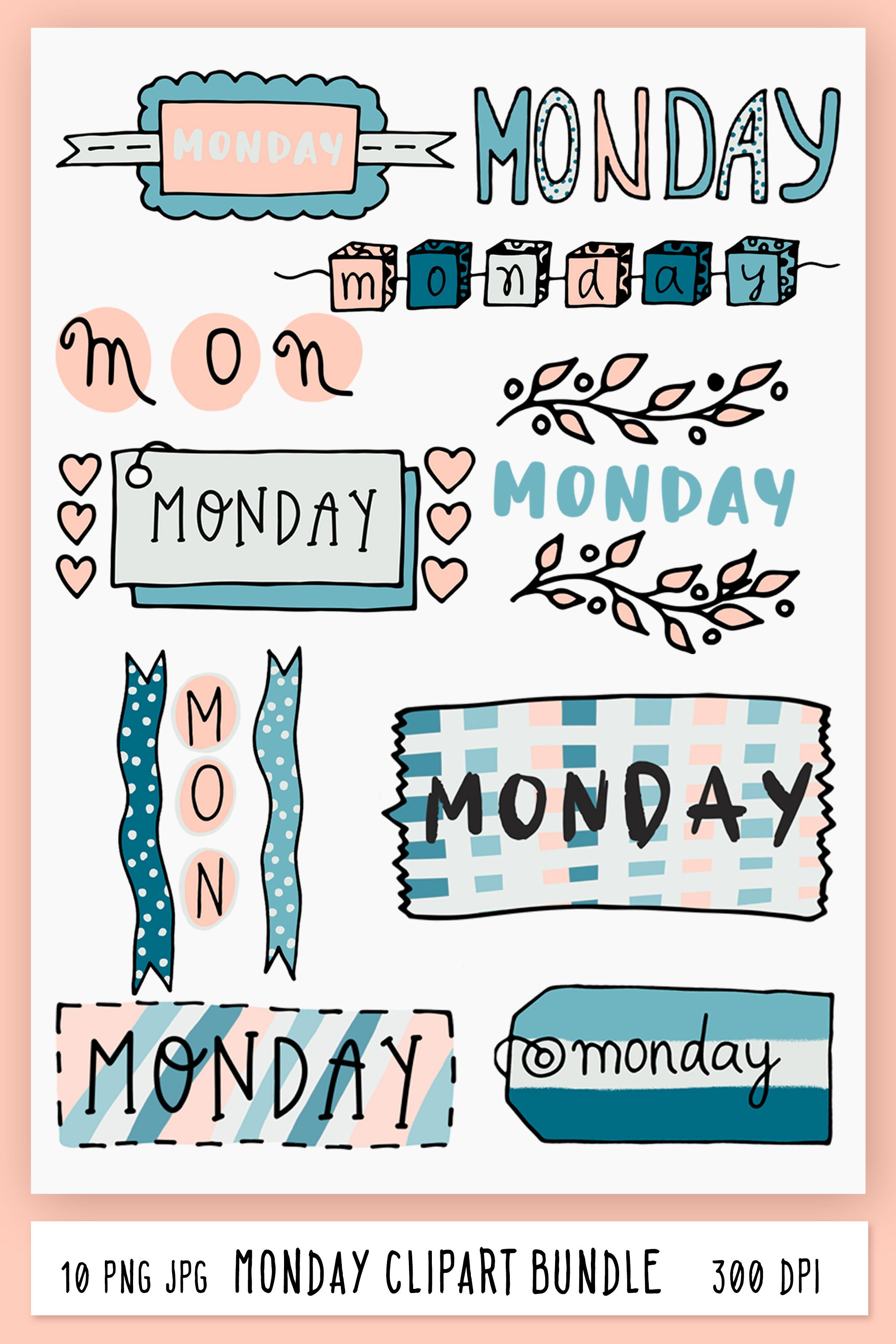 Monday clipart bundle printable monday day PNG JPG