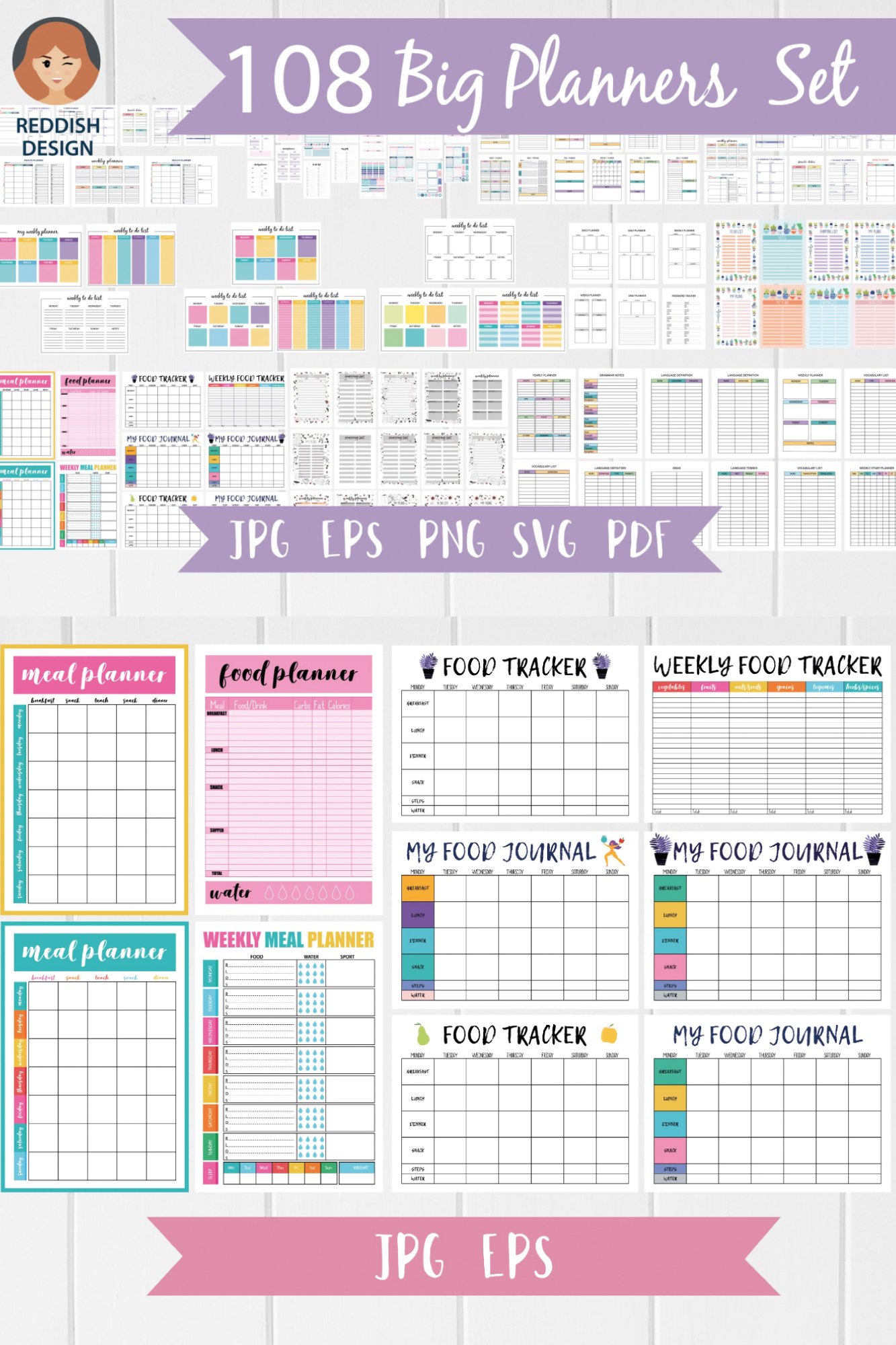 108 Printable planner pages A4 size, digital templates