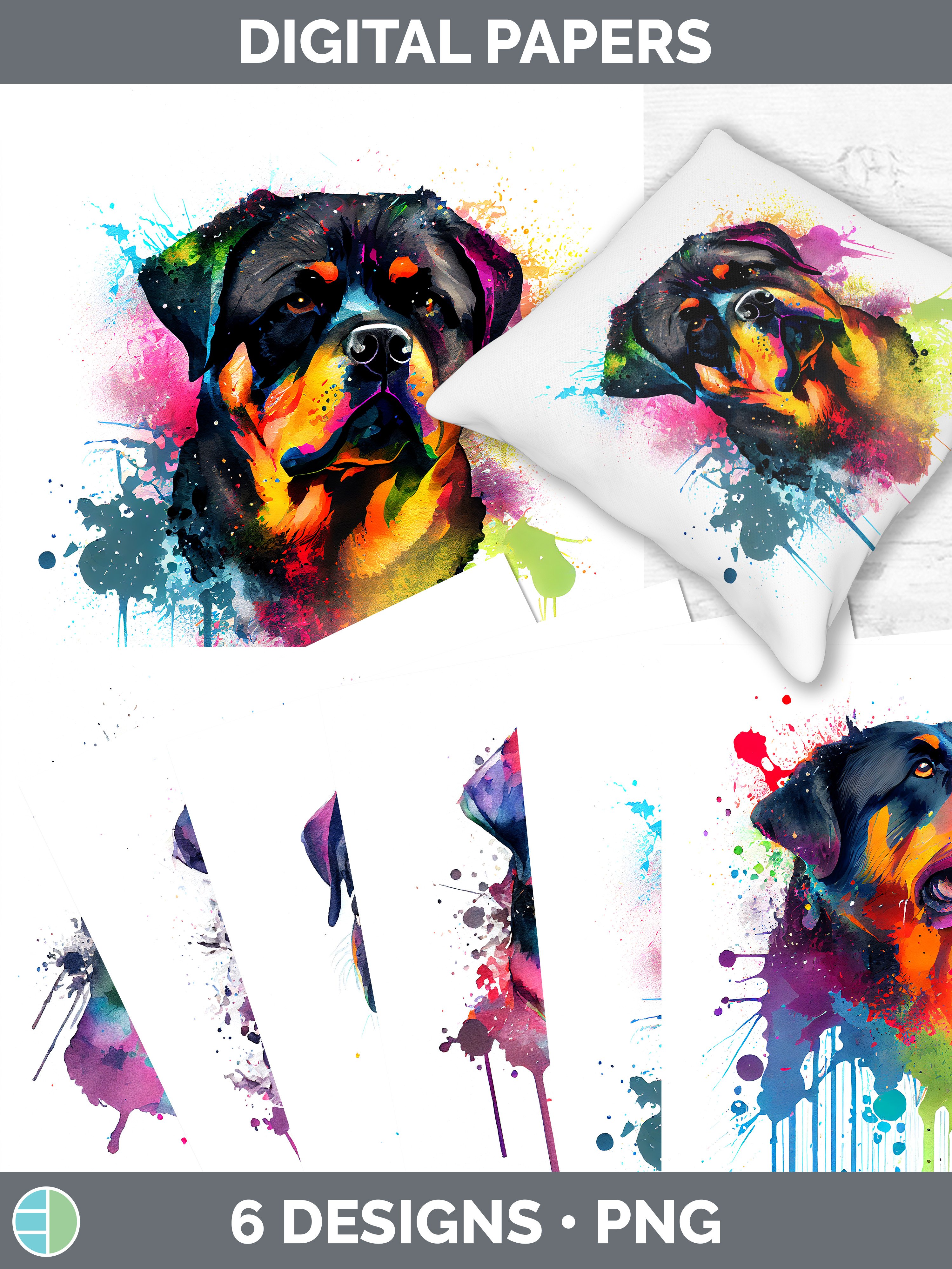 Rainbow Rottweiler Dog Paper Backgrounds | Digital Scrapbook