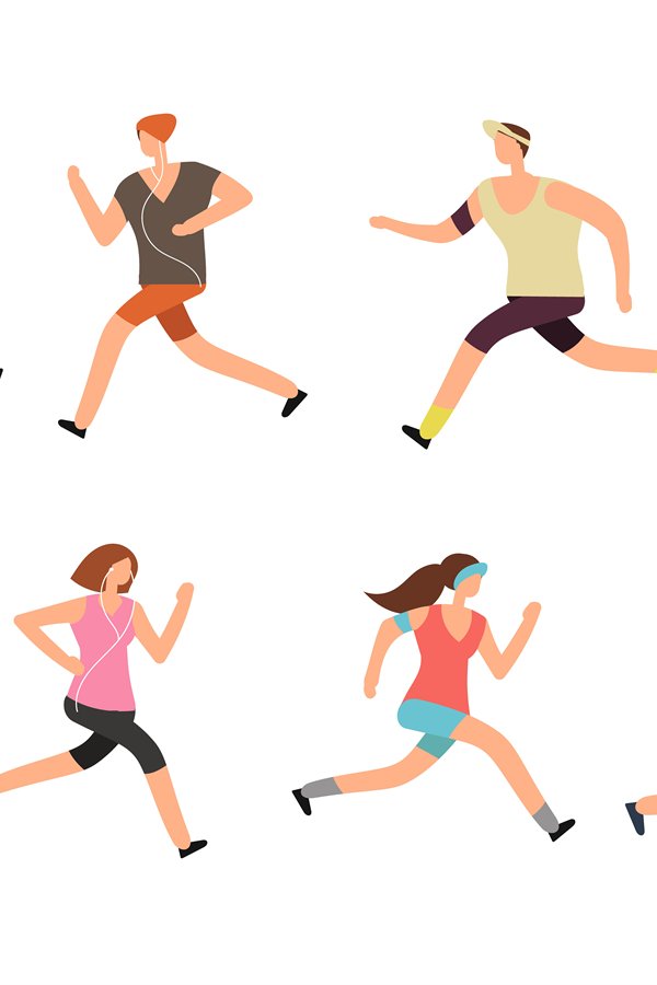 Athlete man and woman running. Energetic people runners in s