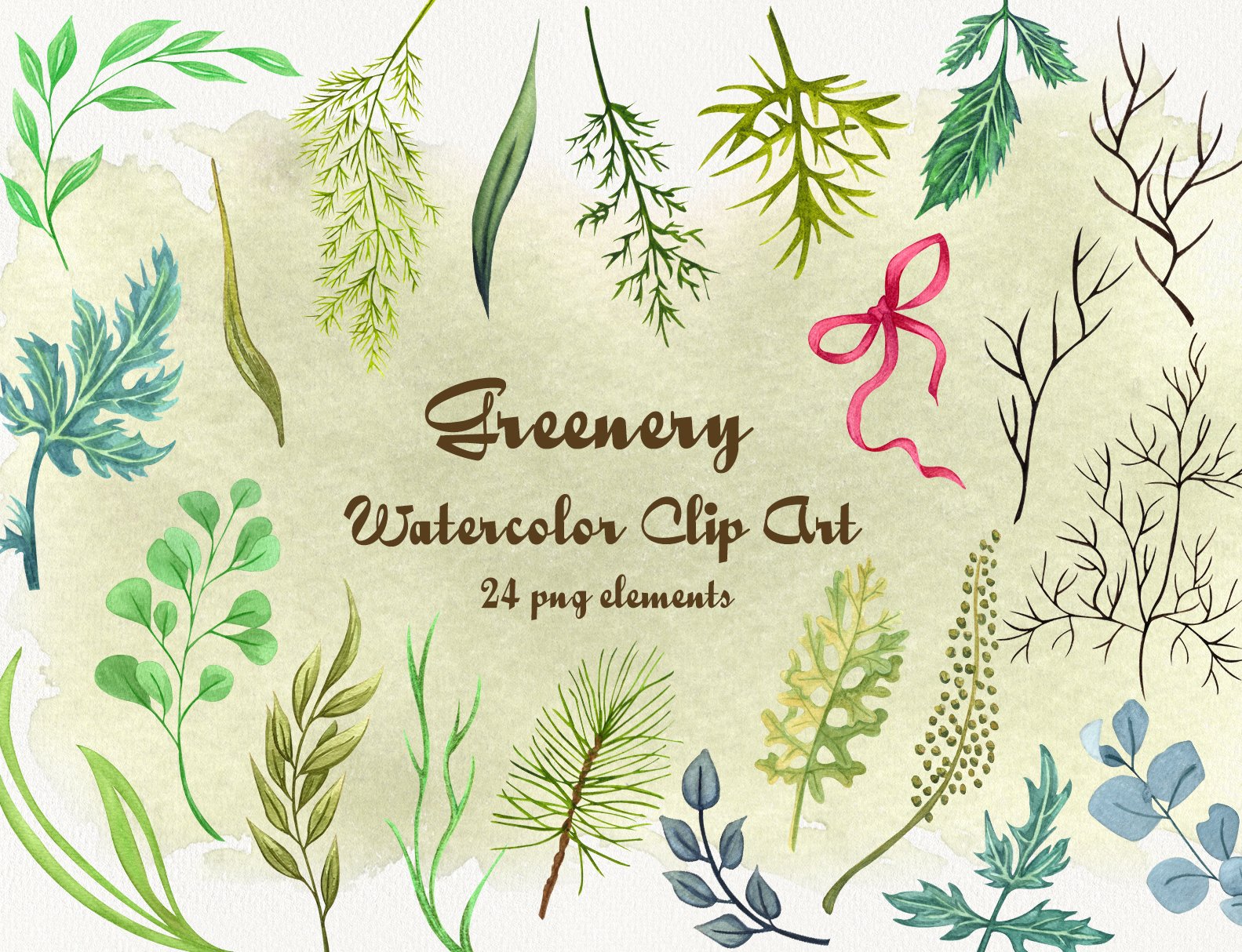 Greenery Watercolor Clip Art (569278)