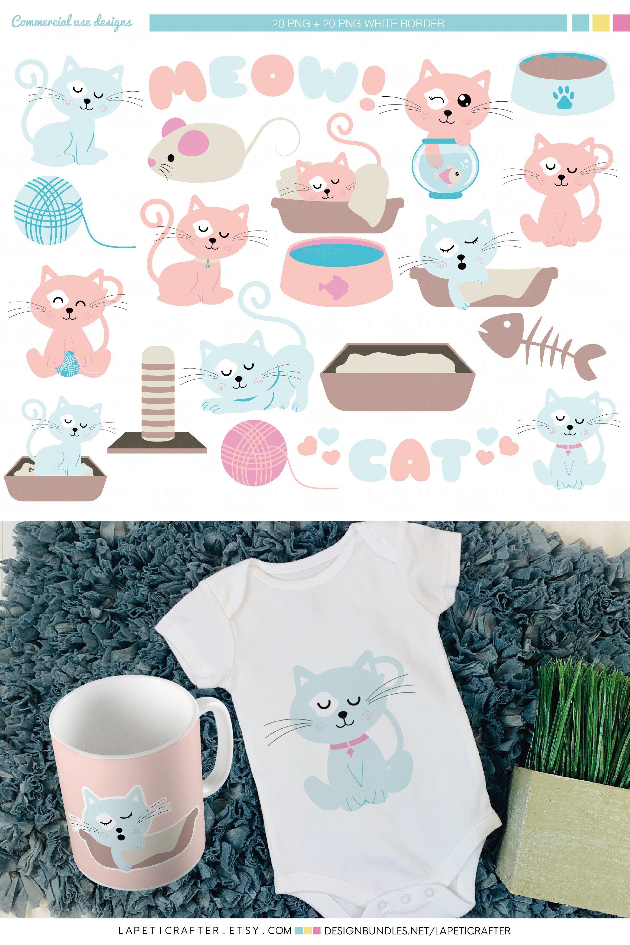 Cat Clipart Bundle| 20 PNG Files |Digital stickers