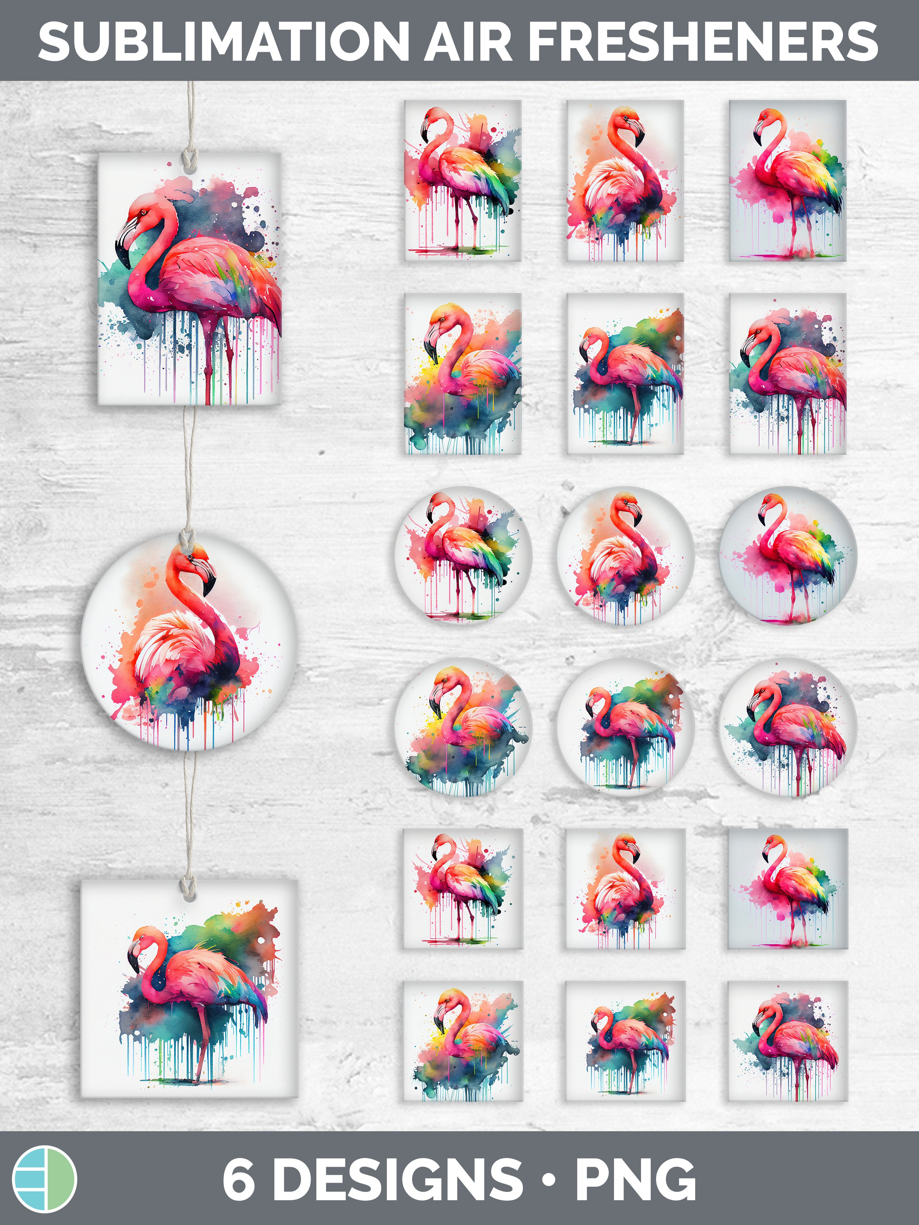 Rainbow Flamingo Air Freshener | Sublimation Designs Bundle