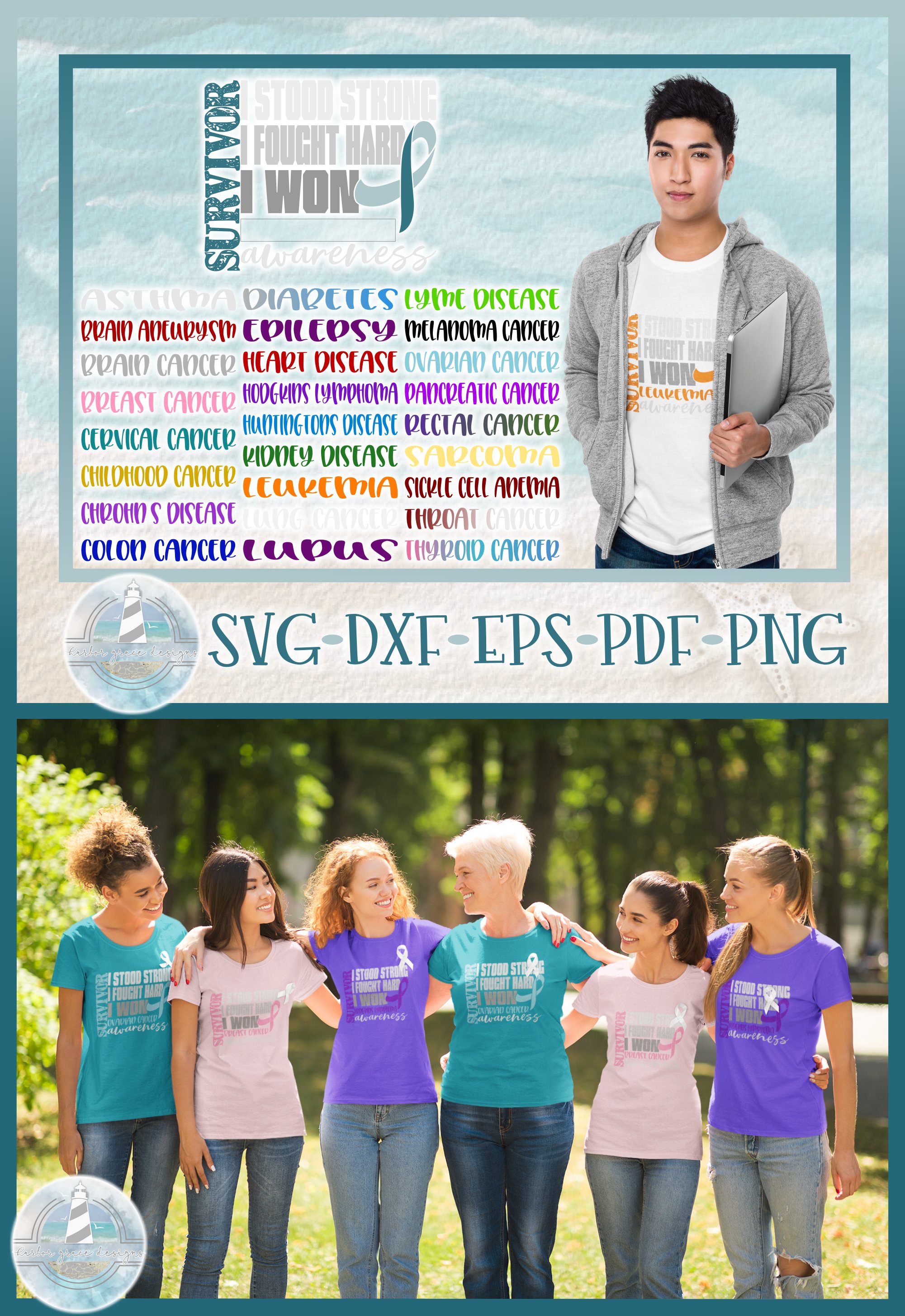 SURVIVOR Template Bundle - Ribbon and Awareness SVG