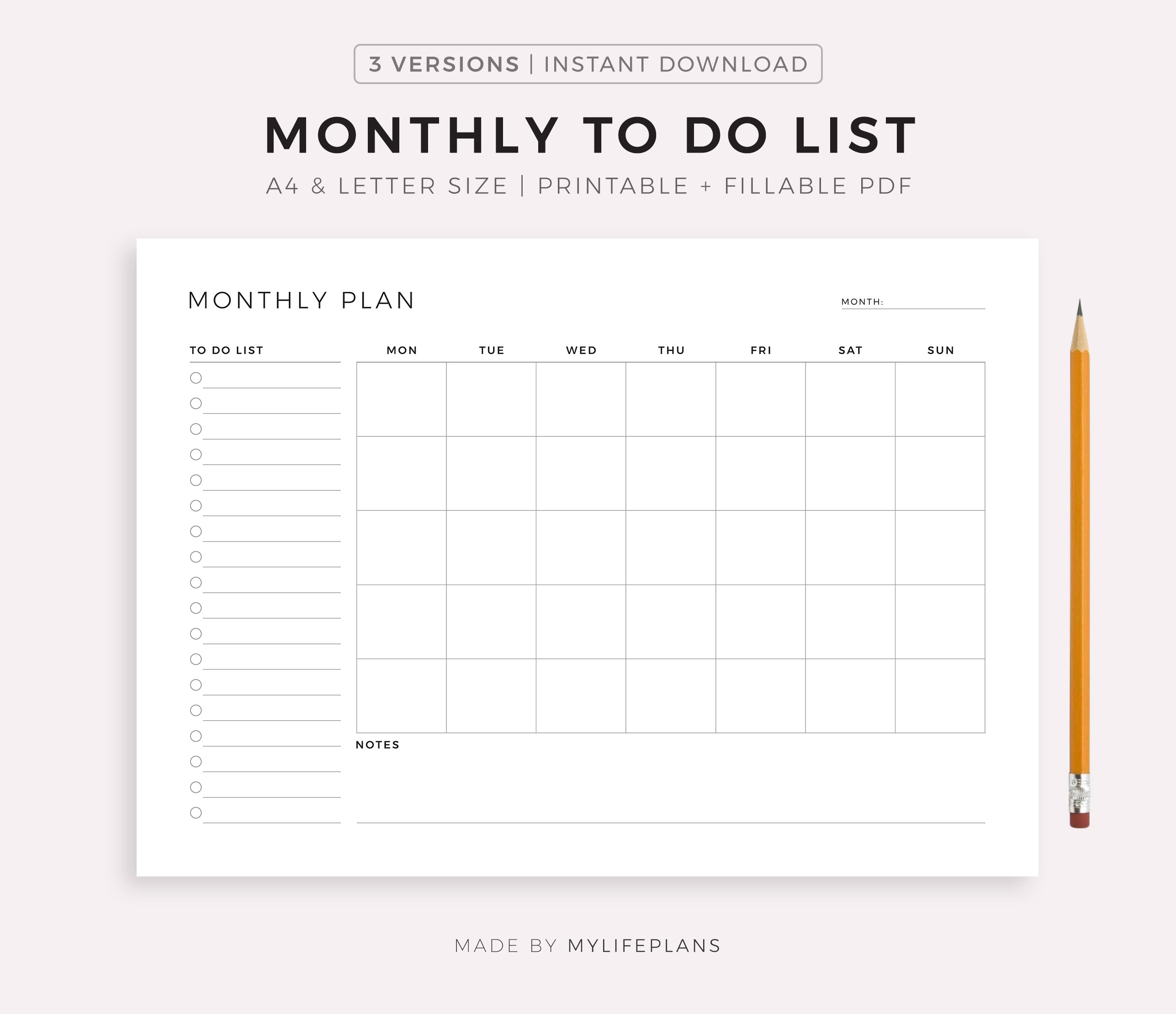 Monthly To Do List Planner Monthly Agenda Monthly Organizer