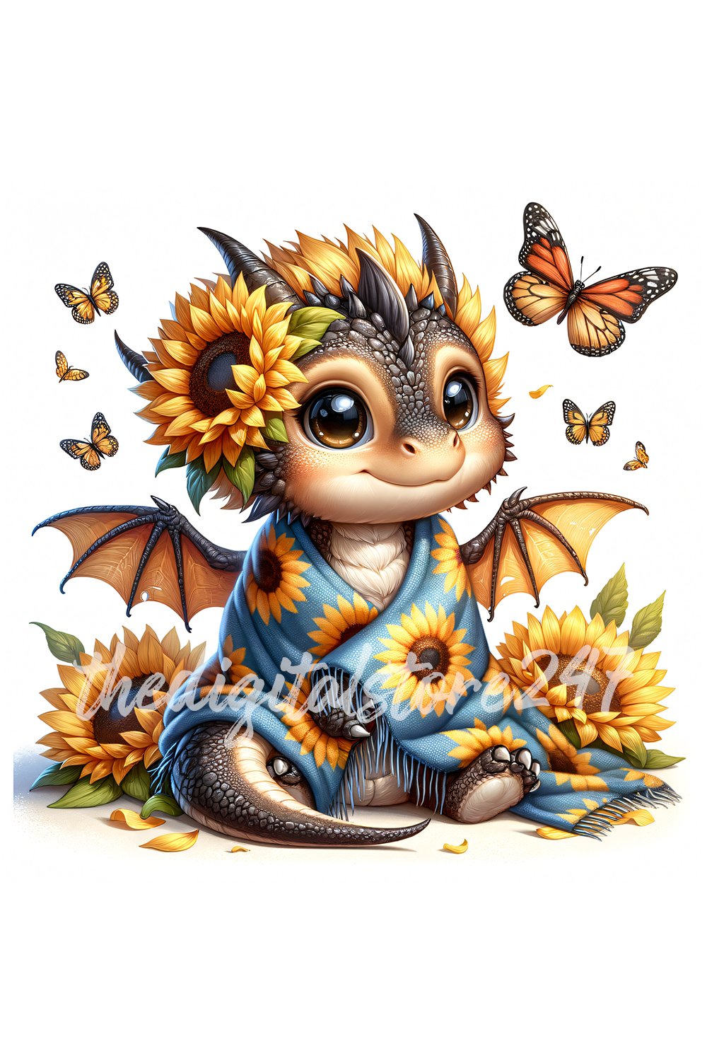 Cute Dragon with Sunflowers JPG File (3551504)