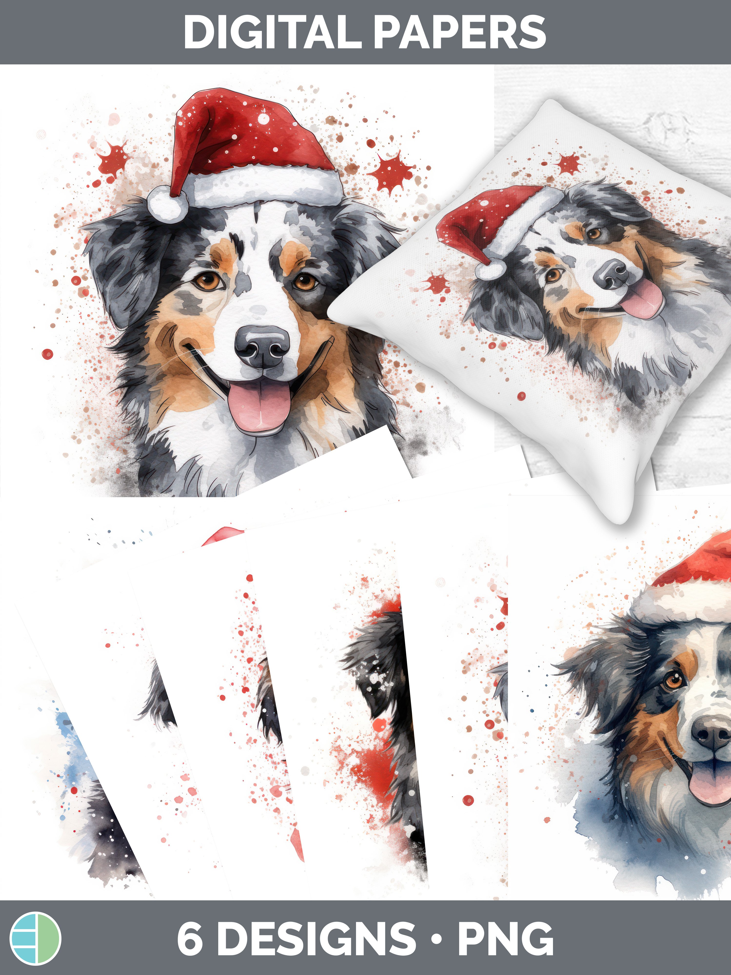 Christmas Santa Hat Australian Shepherd Dog Paper Background