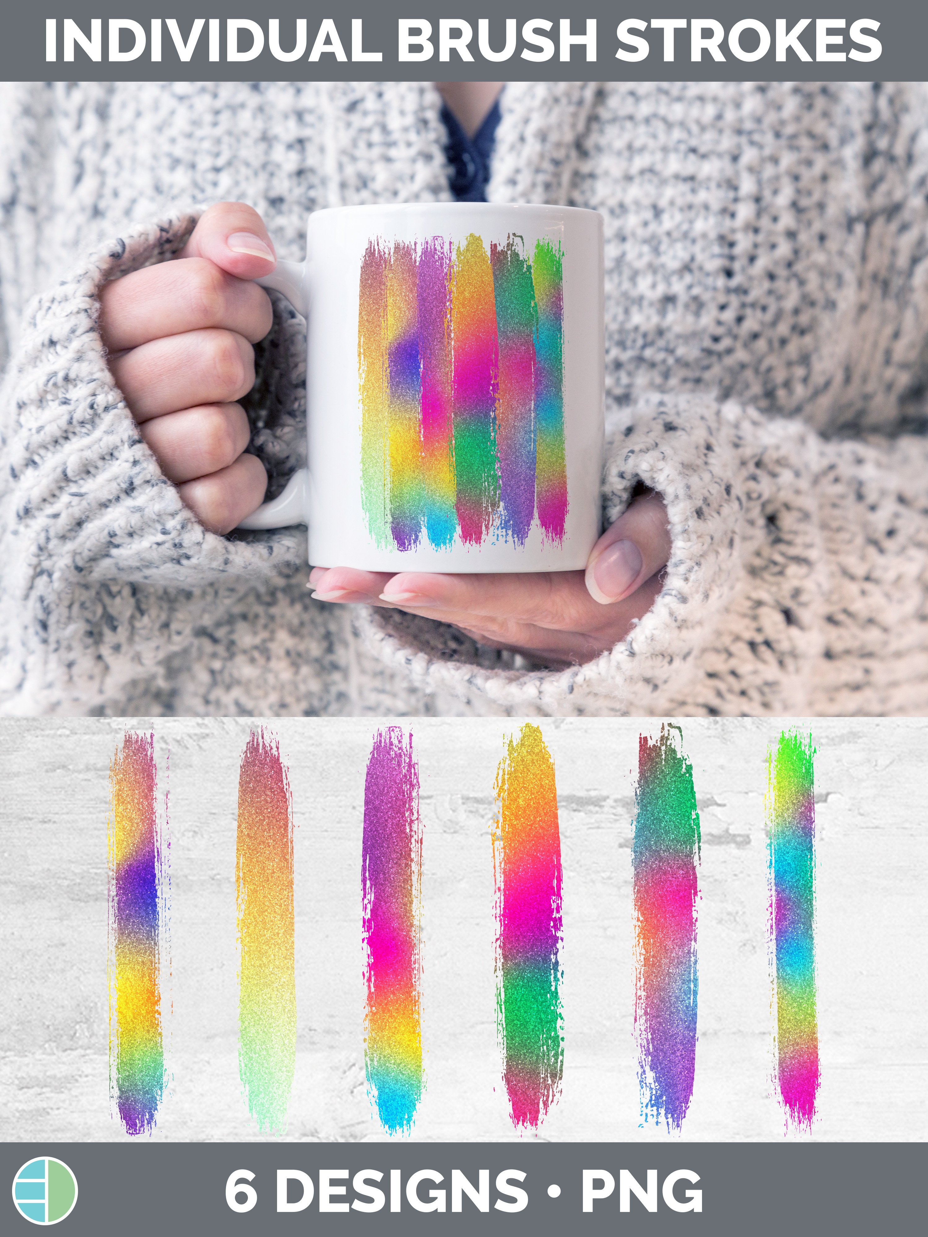 Rainbow Brush Strokes PNG | Sublimation Designs