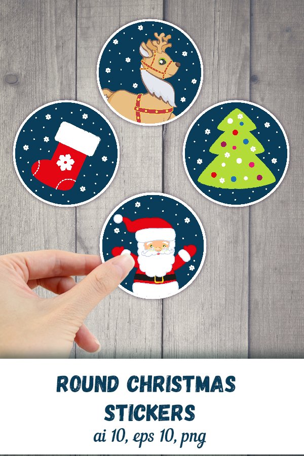 Cute Round Christmas Stickers. Christmas Vector Illustration