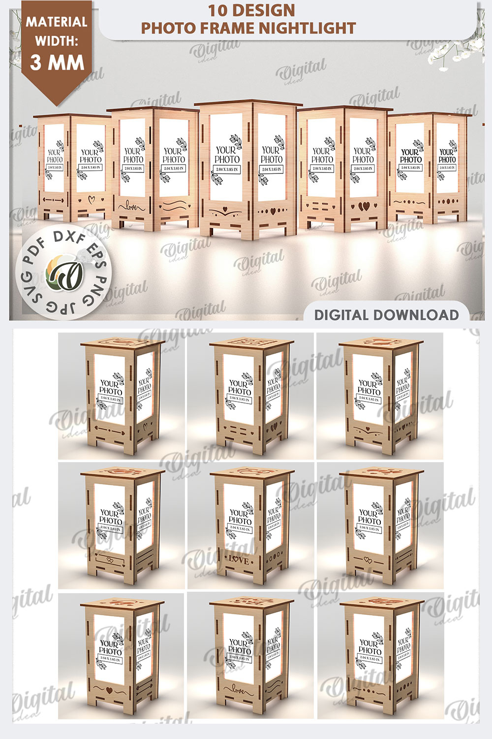 Photo Frame Nightlights Laser Cut Bundle. Valentine's Gift