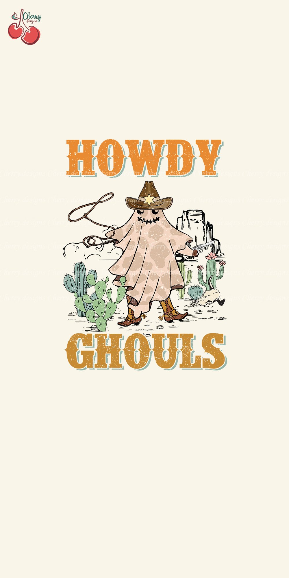 Howdy Ghouls PNG, Retro Halloween PNG, Ghost Cowboy PNG