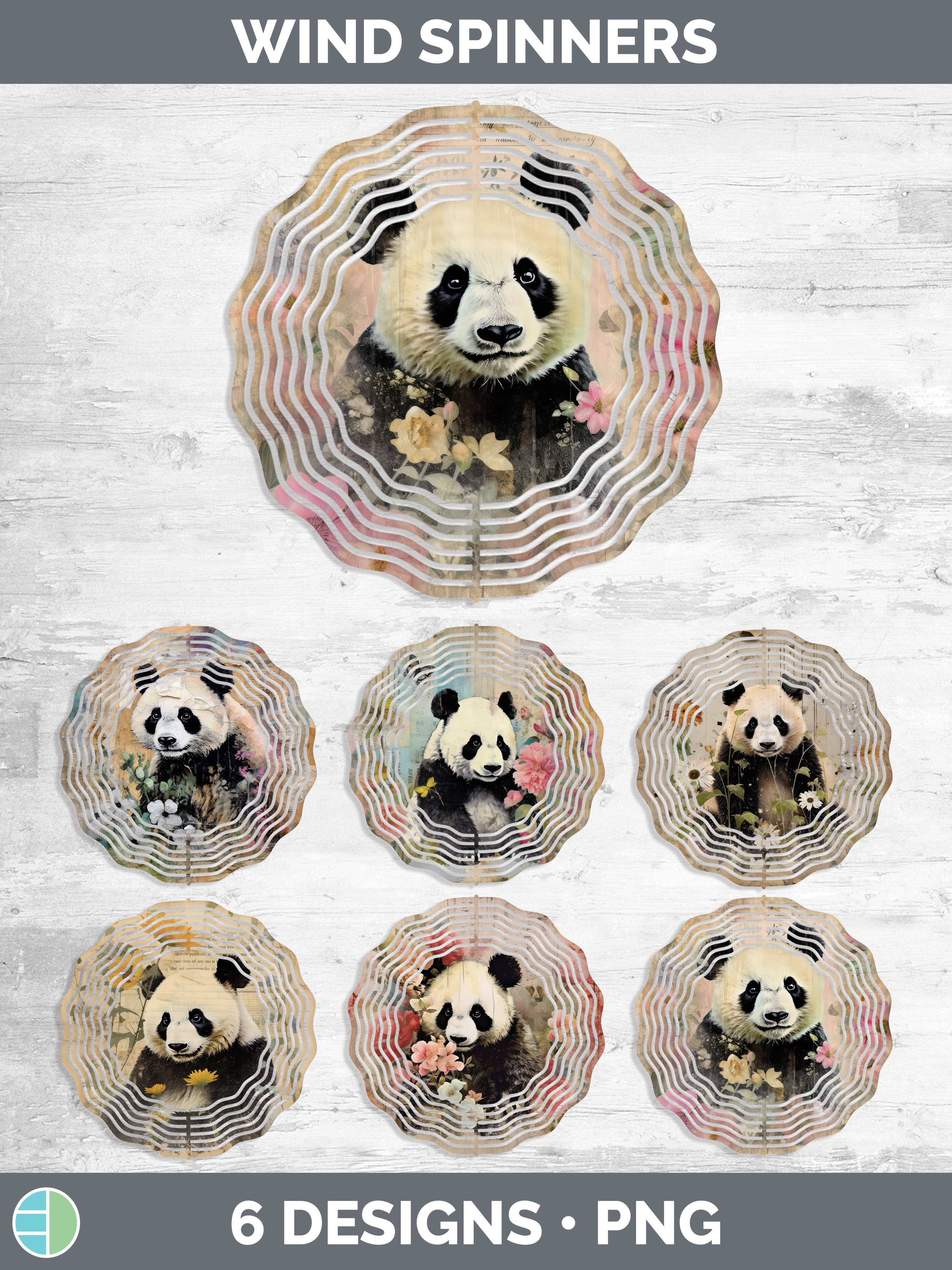 Vintage Panda Bear Wind Spinner | Sublimation Spinner Design