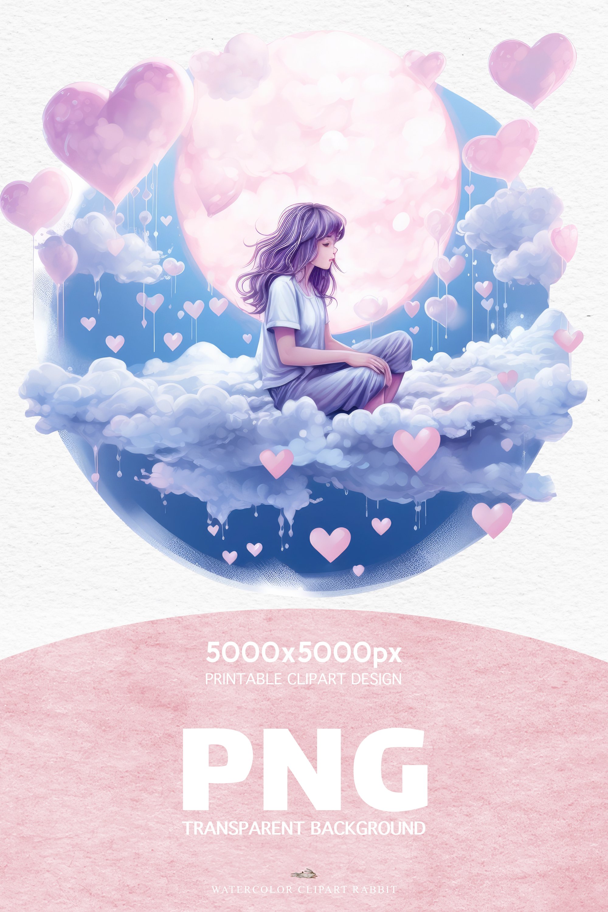 Valentine Day Heart Clouds Girl Lady Romantic Love Clipart