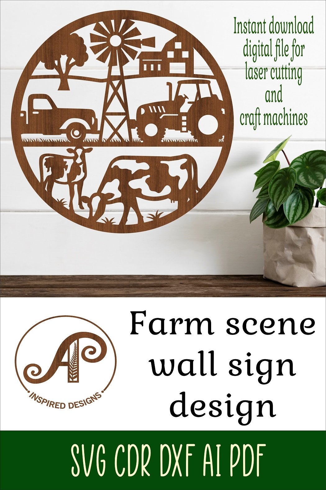 Farm scene wall art sign, SVG file. vector