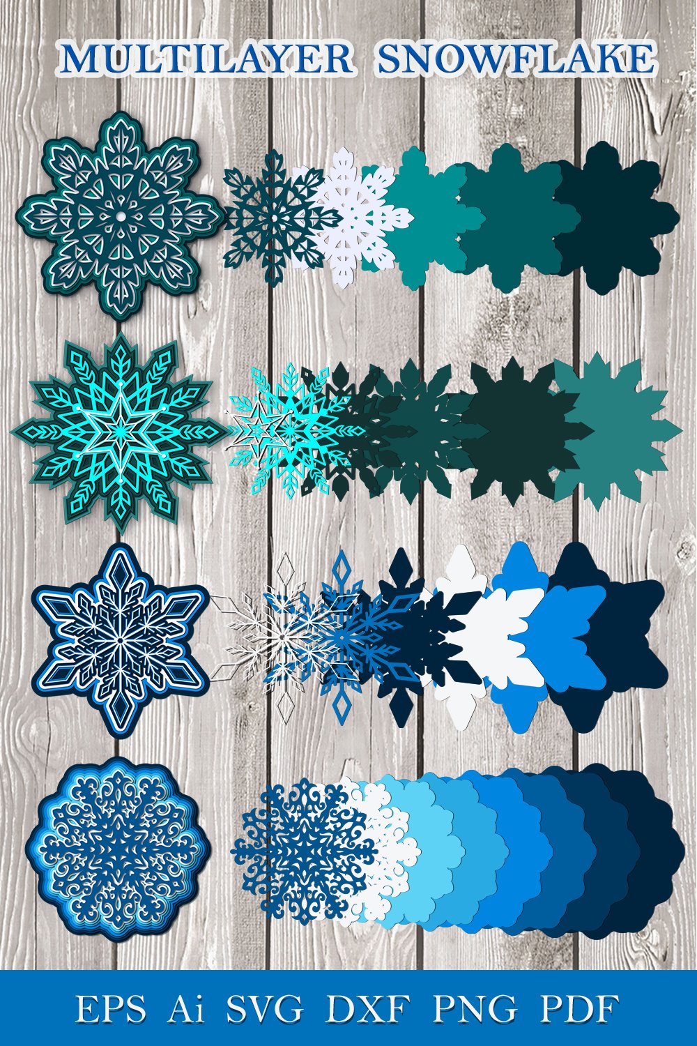 Four multilayer snowflakes