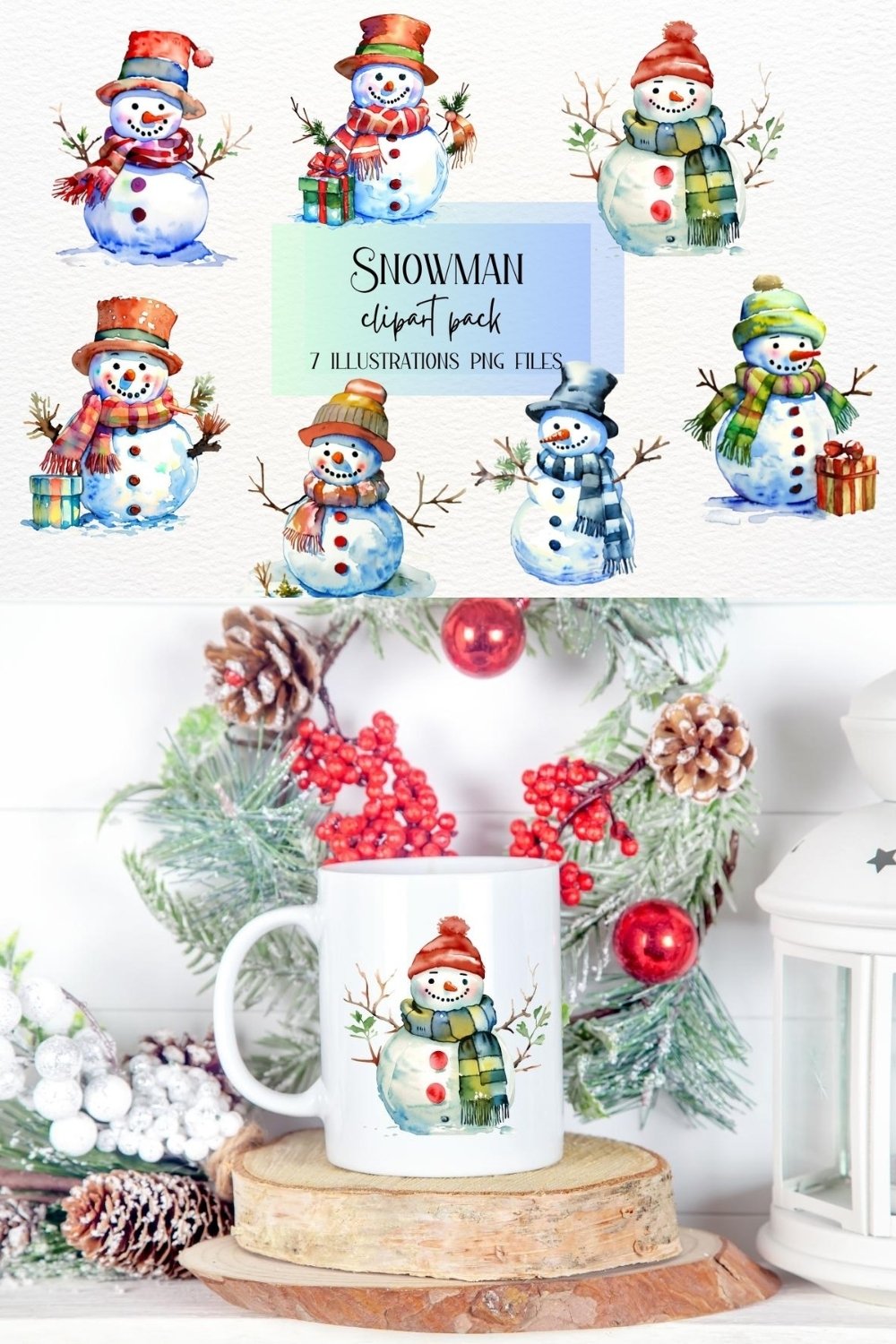 Watercolor Snowman, Winter Clipart