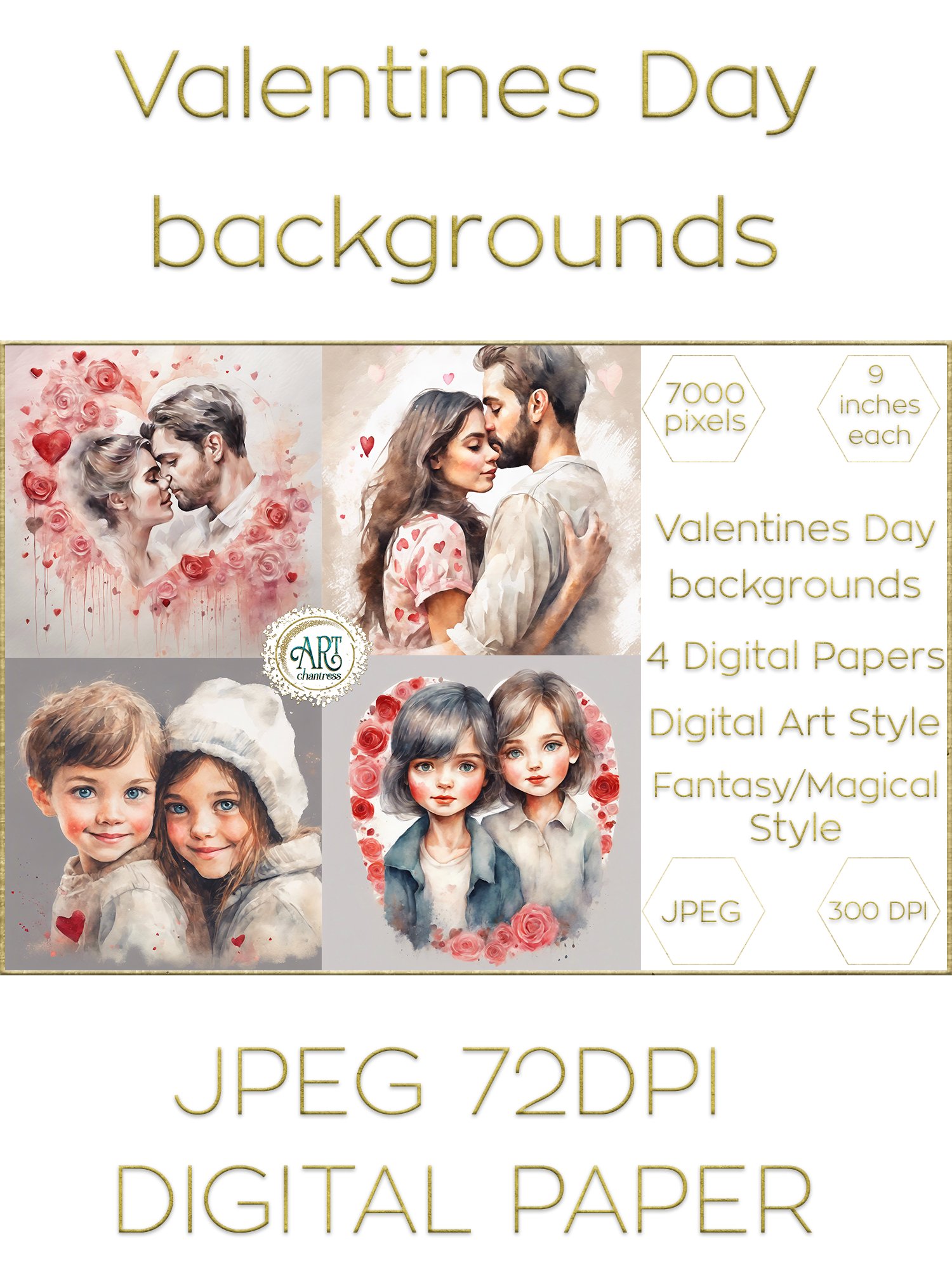 Retro Valentines Day Digital Papers Cute Art Shabby Chic