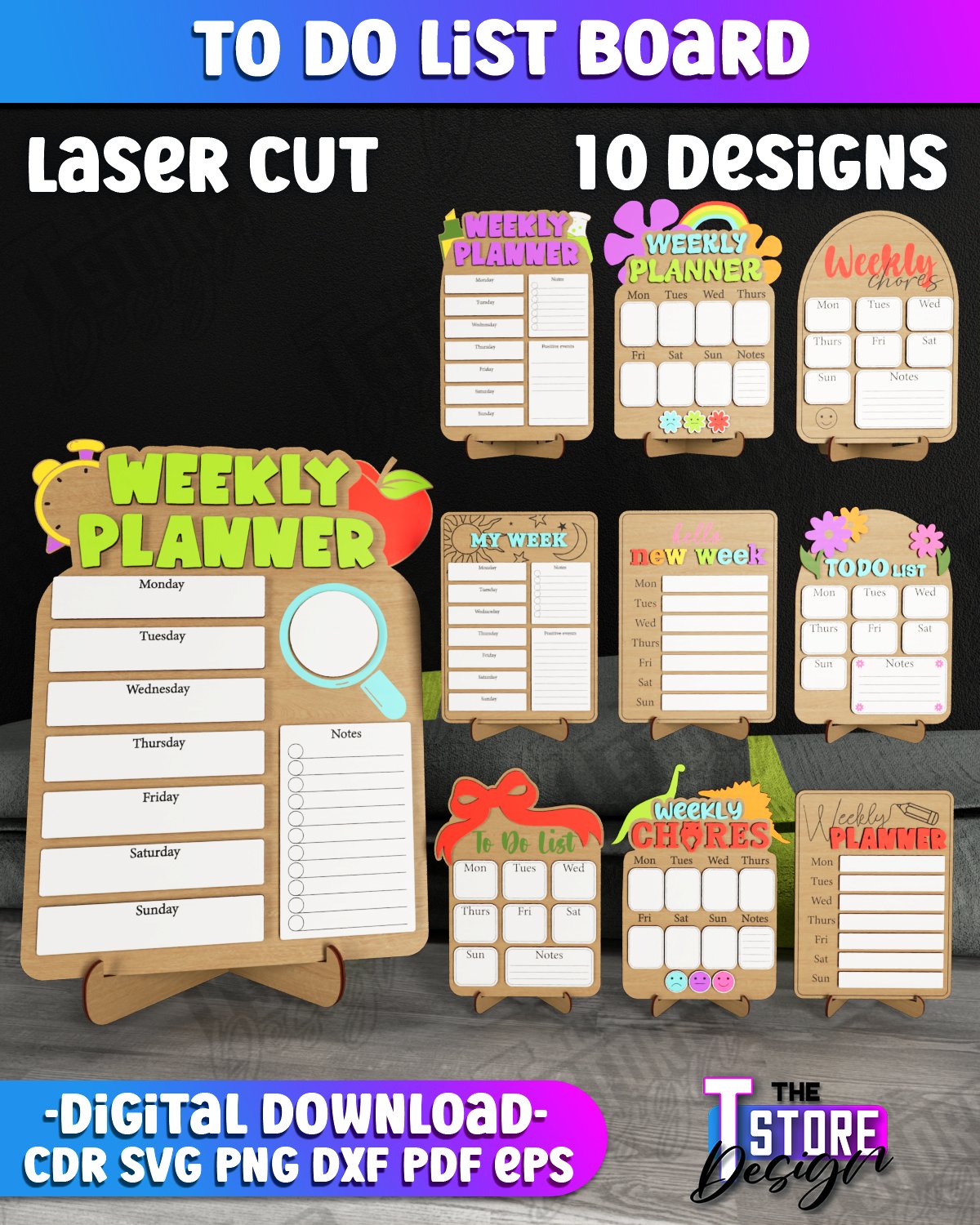 To Do List Board Laser Cut Bundle, Weekly Planner Template