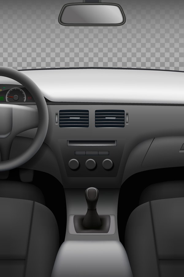 Car interior. Automobile realistic salon info panel dashboar