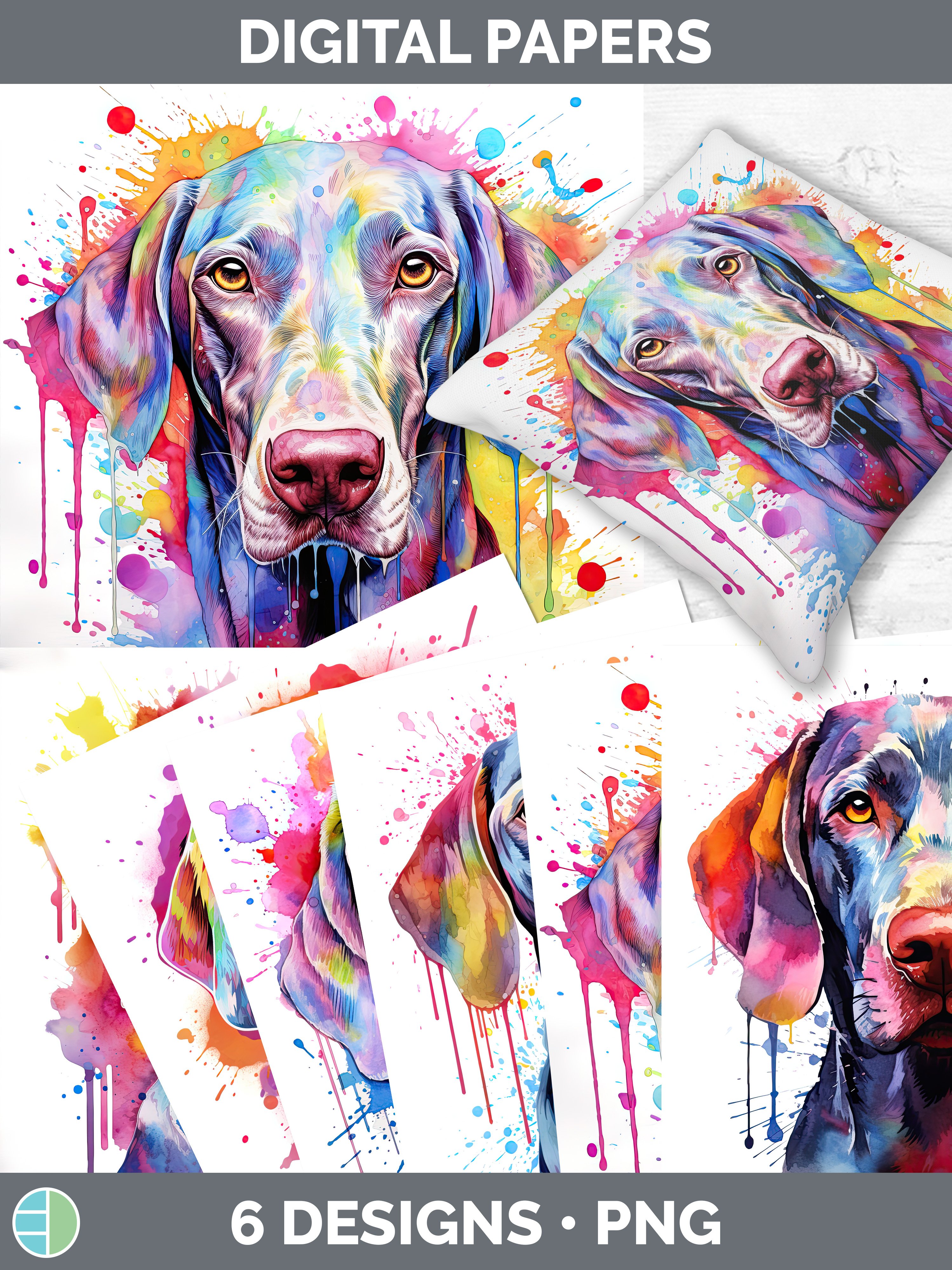 Splat Splat Rainbow Weimaraner Dog Paper Backgrounds | Digit