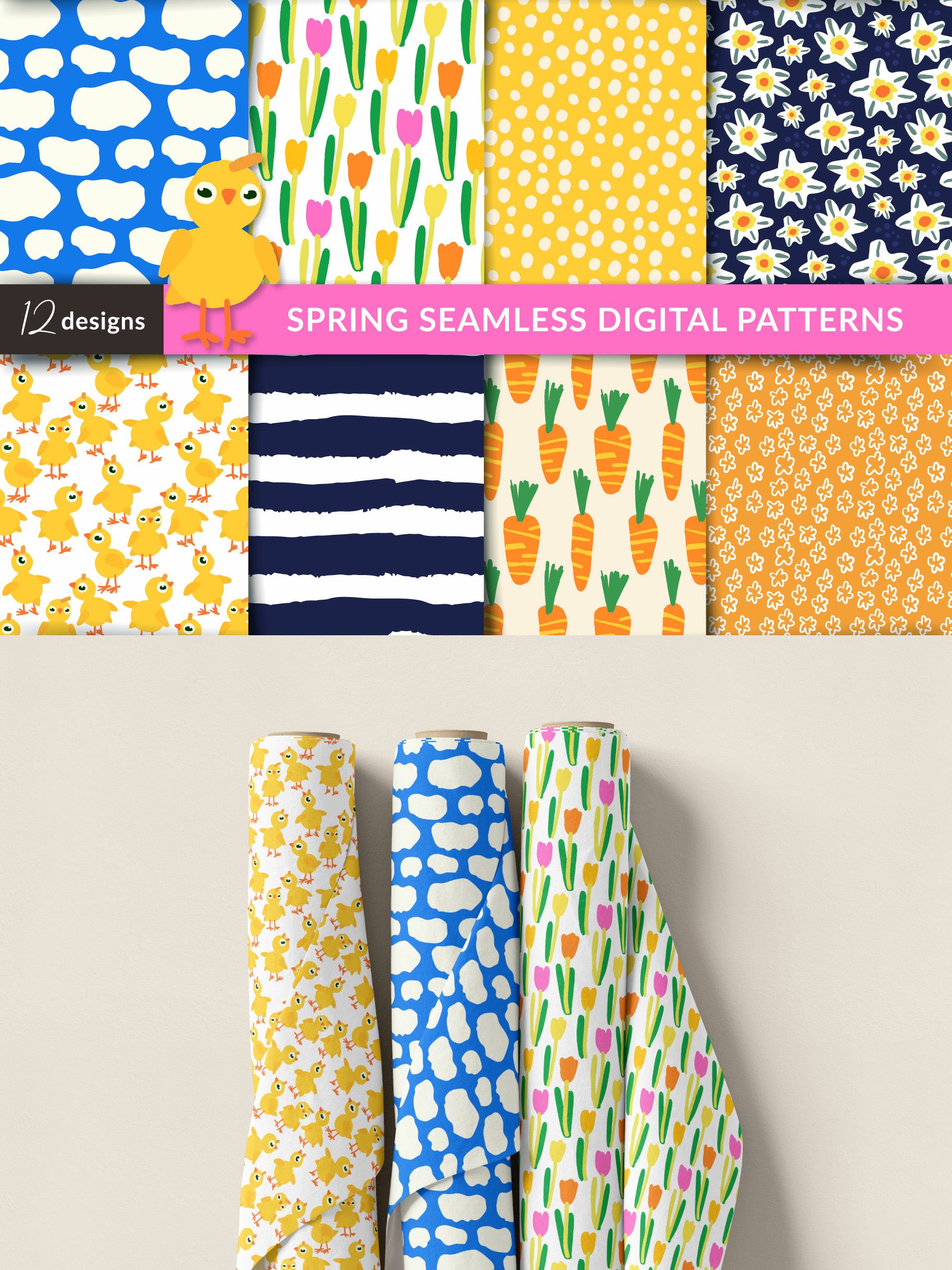 SPRING SEAMLESS DIGITAL PATTERNS set.