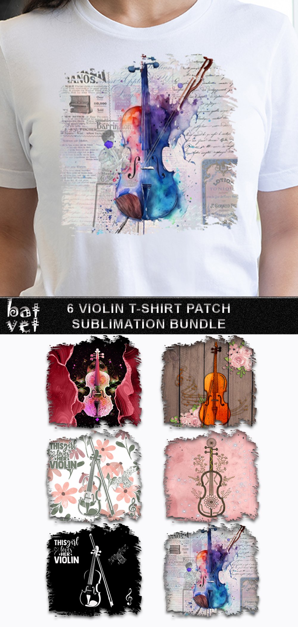 Violin T Shirt Patch Bundle | Violinist Patch PNG Bundle