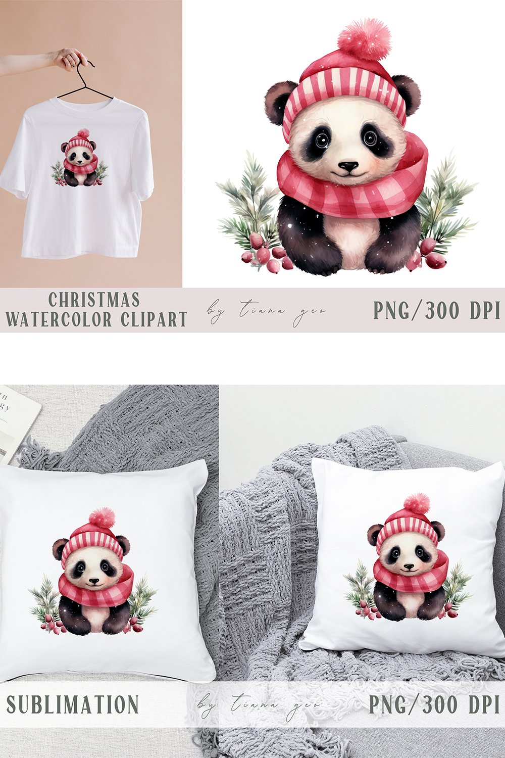 Cute Santa panda Christmas clipart sublimation