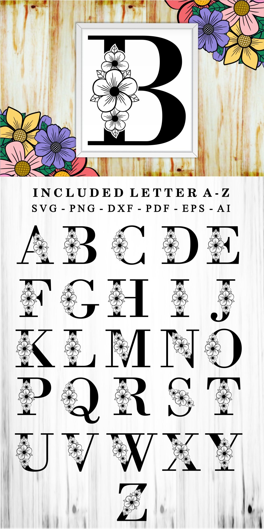 Floral Monogram Letters SVG File Design, Flower Font SVG