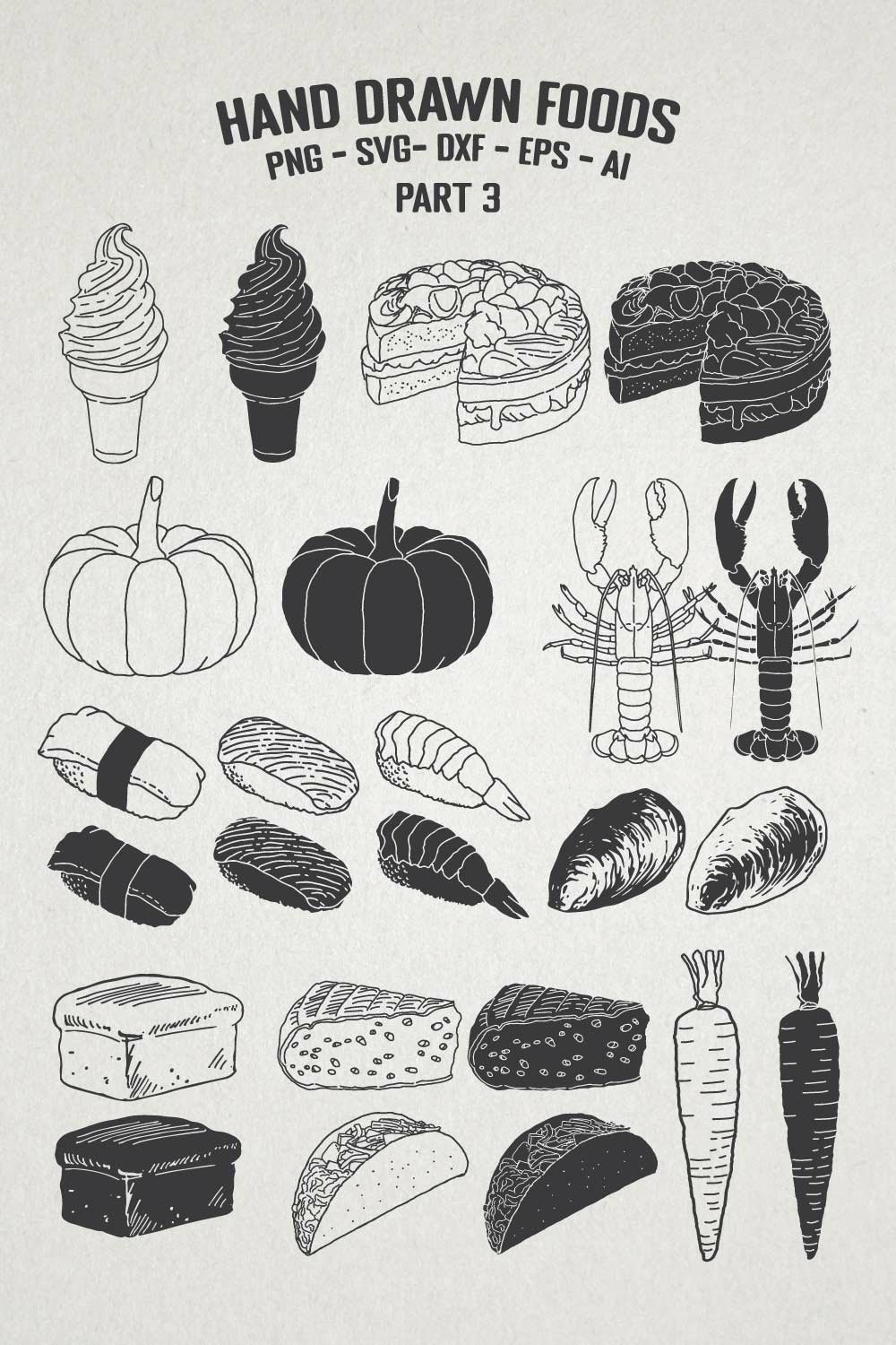 Hand Drawn Food Illustrations in SVG Vector & PNG Clipart