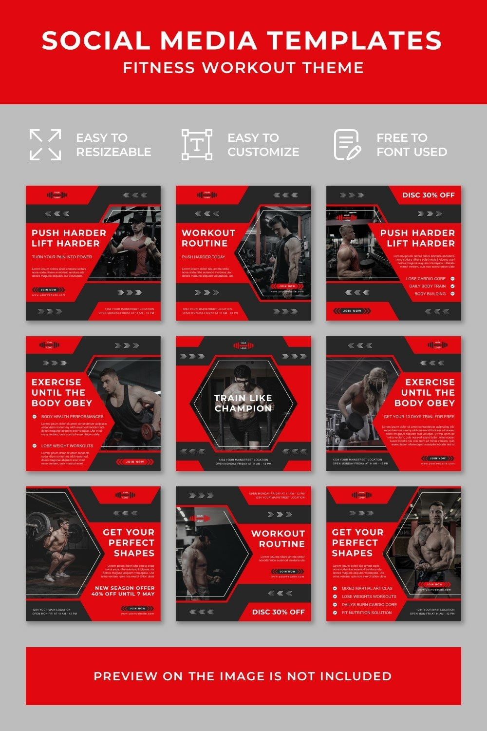 Fitness Workout Social Media Post Templates