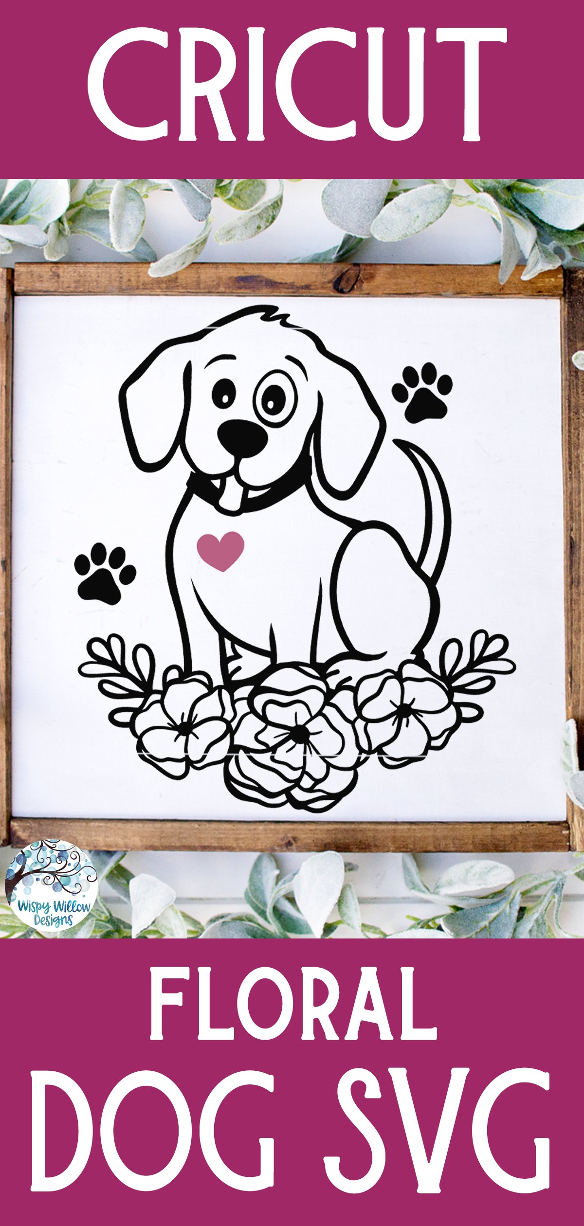 Cute Dog with Flowers SVG