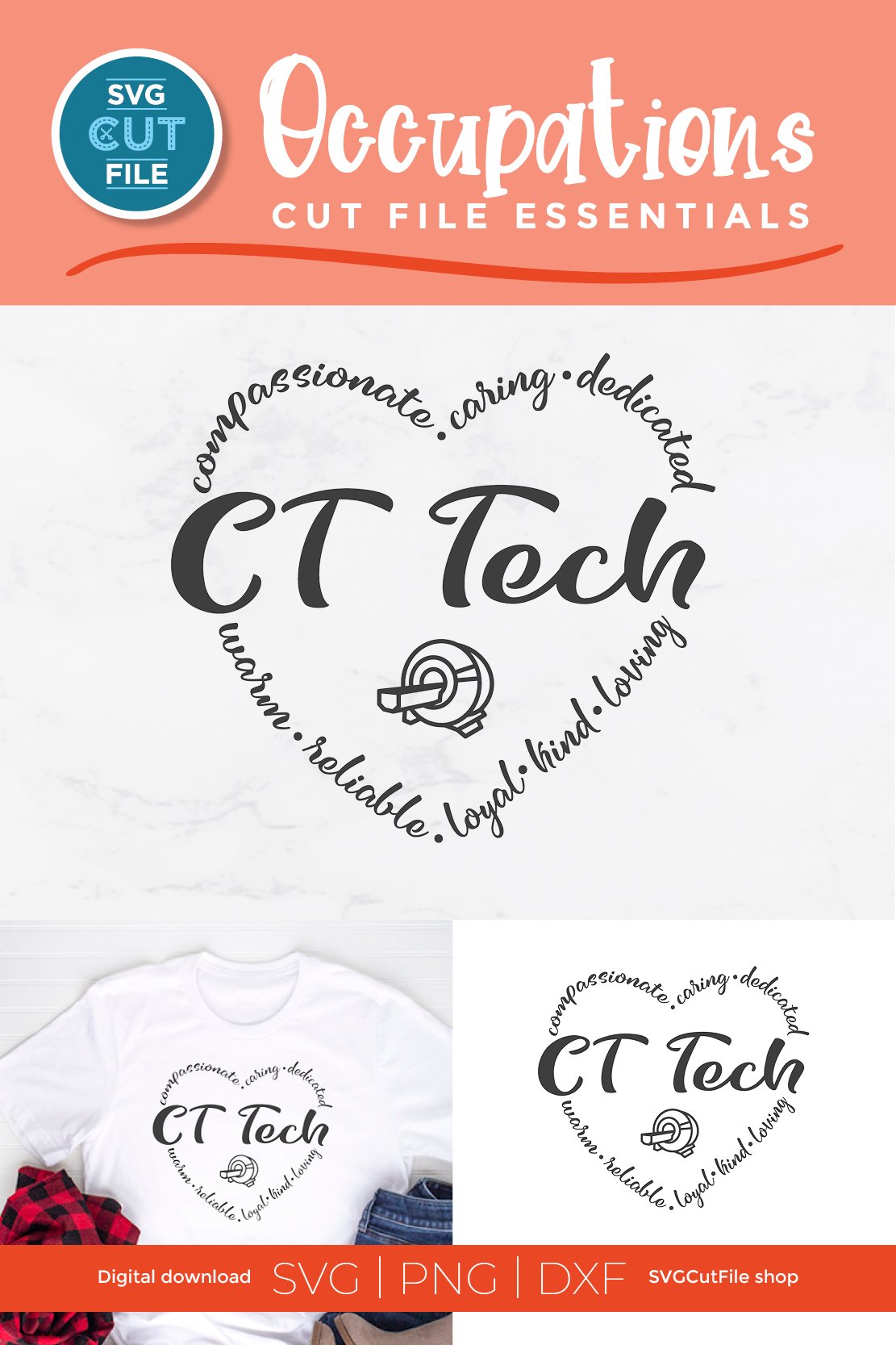 CT Tech svg, a CT technologist heart svg design for crafters