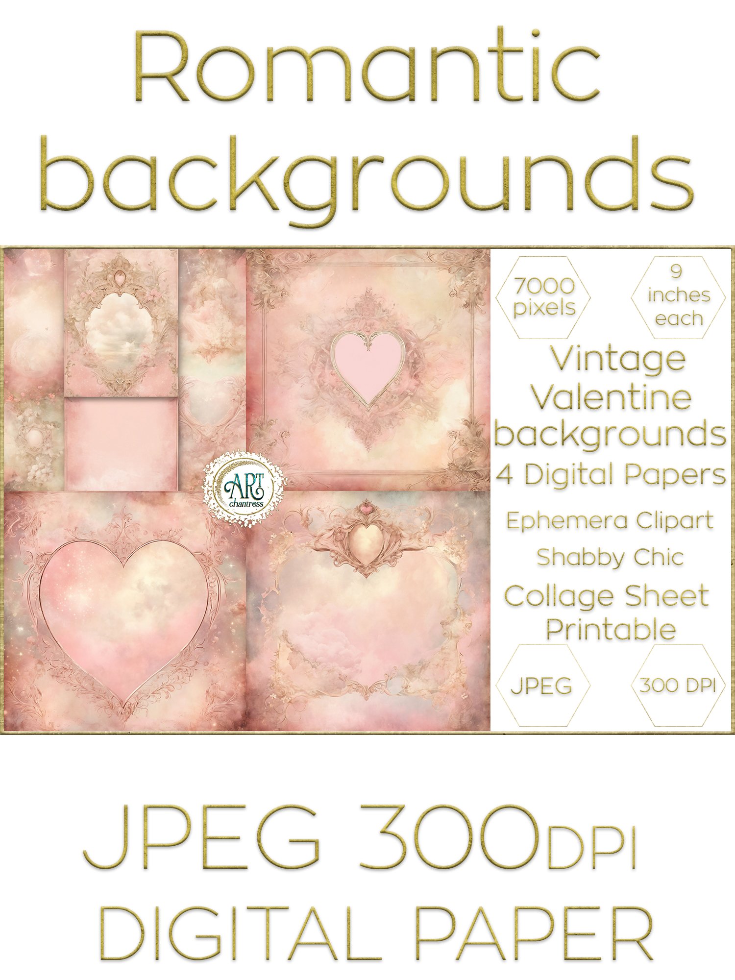 Vintage Valentine Digital Papers Romantic Pink (3000687)