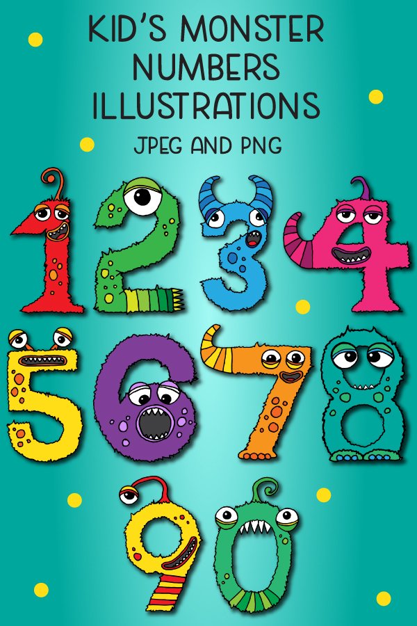 Funny Furry Monster Numbers Hand Drawn Clipart