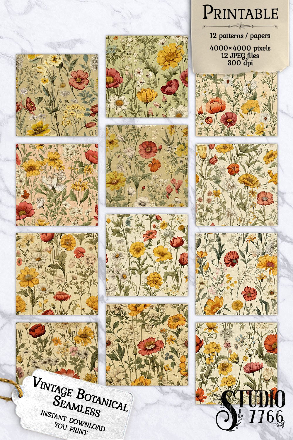 Vintage Botanical Seamless Digital Paper
