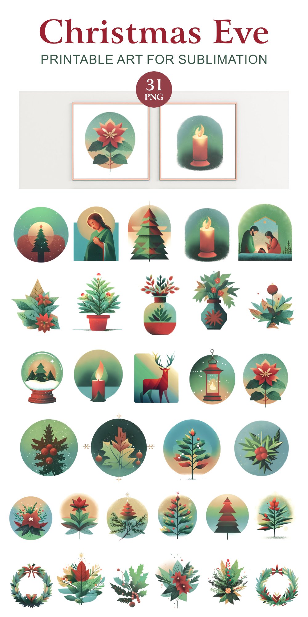 Christmas Eve Printable Art for Sublimation.