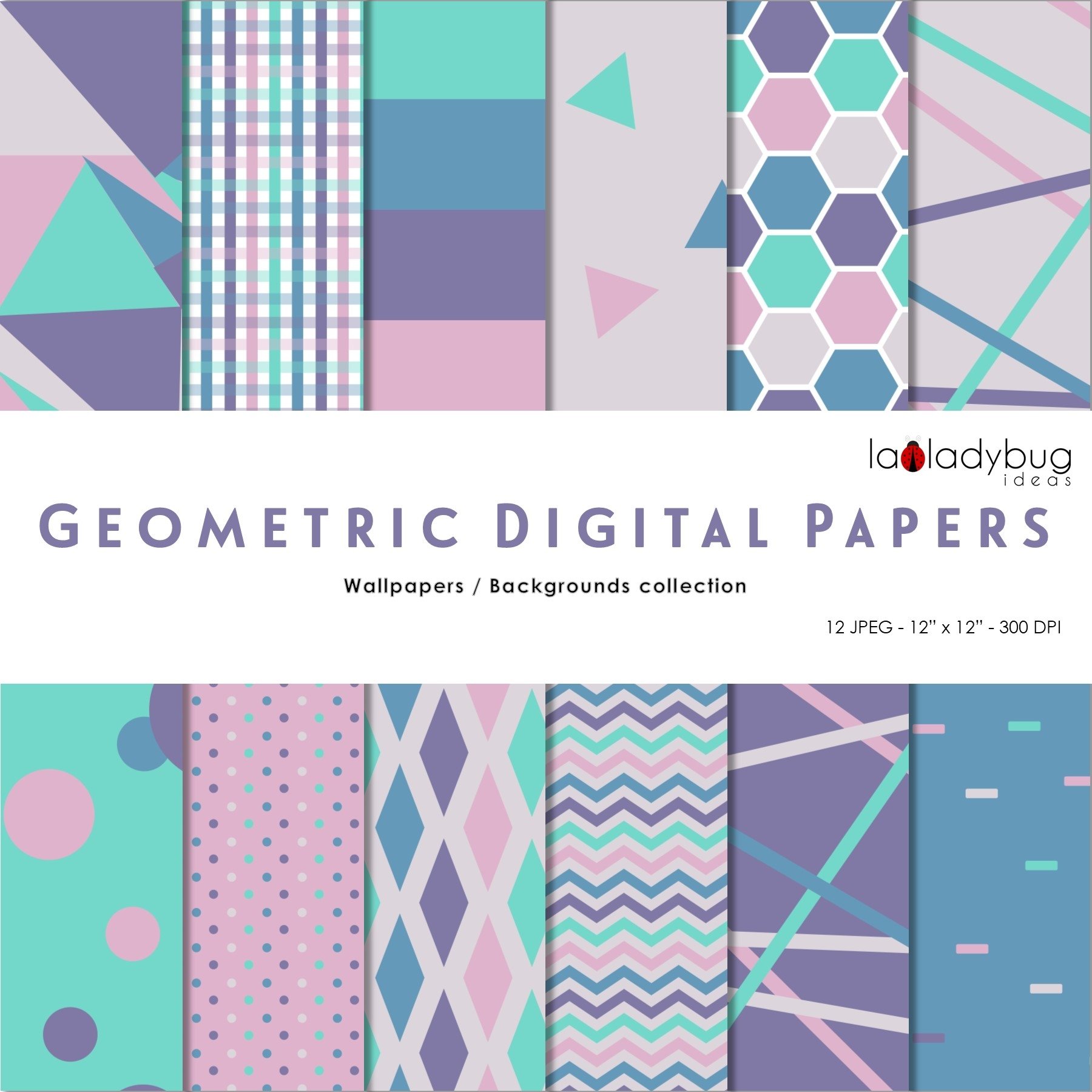 Purple and blue triangle digital papers. Geometric wallpaper