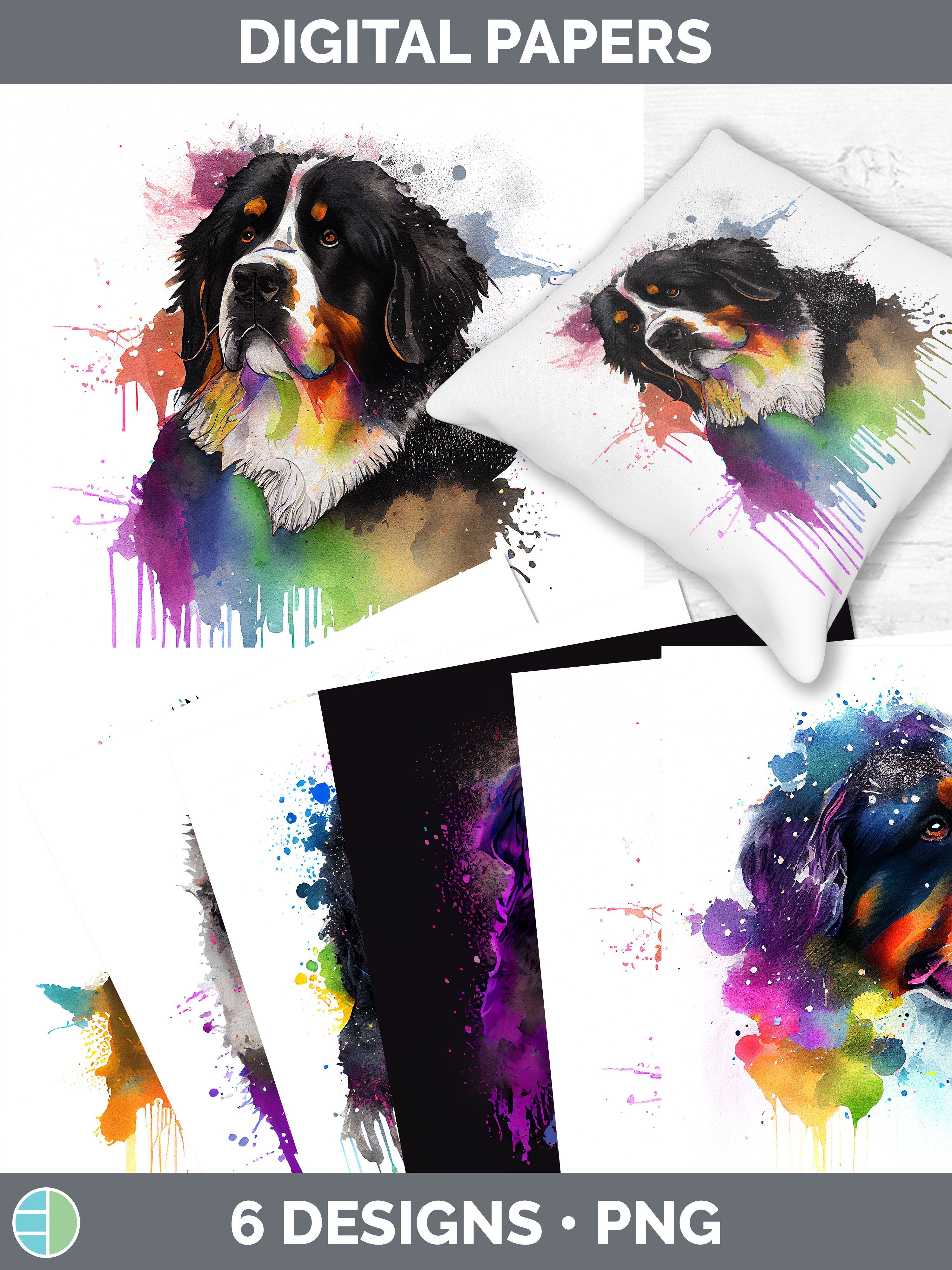 Rainbow Bermese Mountain Dog Paper Backgrounds | Digital Scr