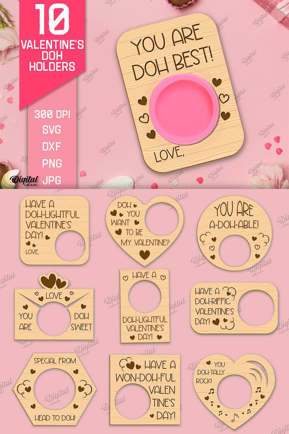 Valentines Play Doh Holder Laser Cut Bundle. Love Quotes SVG
