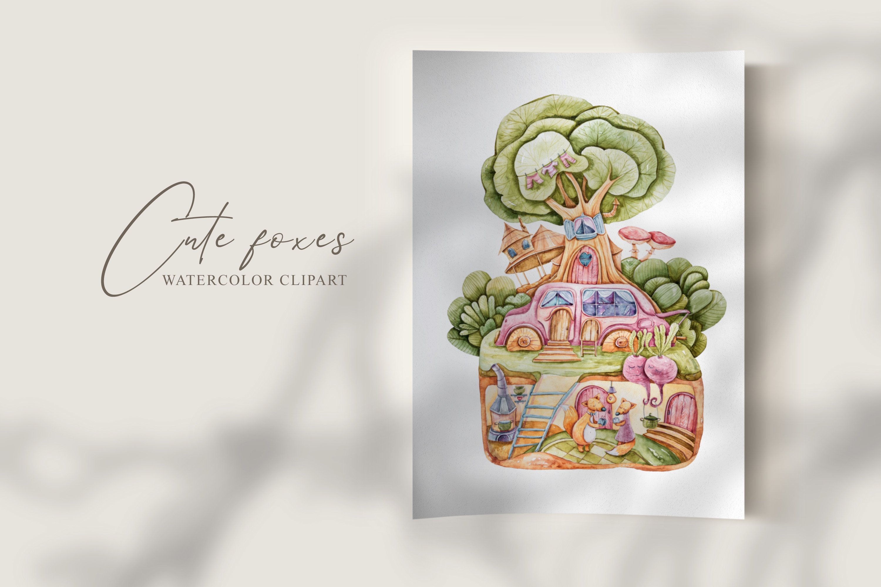 Watercolor gnome house clipart. Nursery cute (864693)