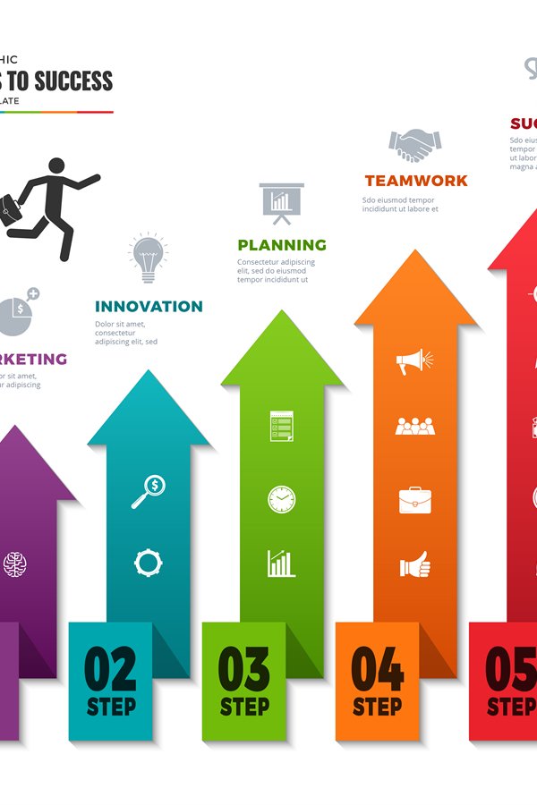 Success infographic. Highway chart road with info points, bu