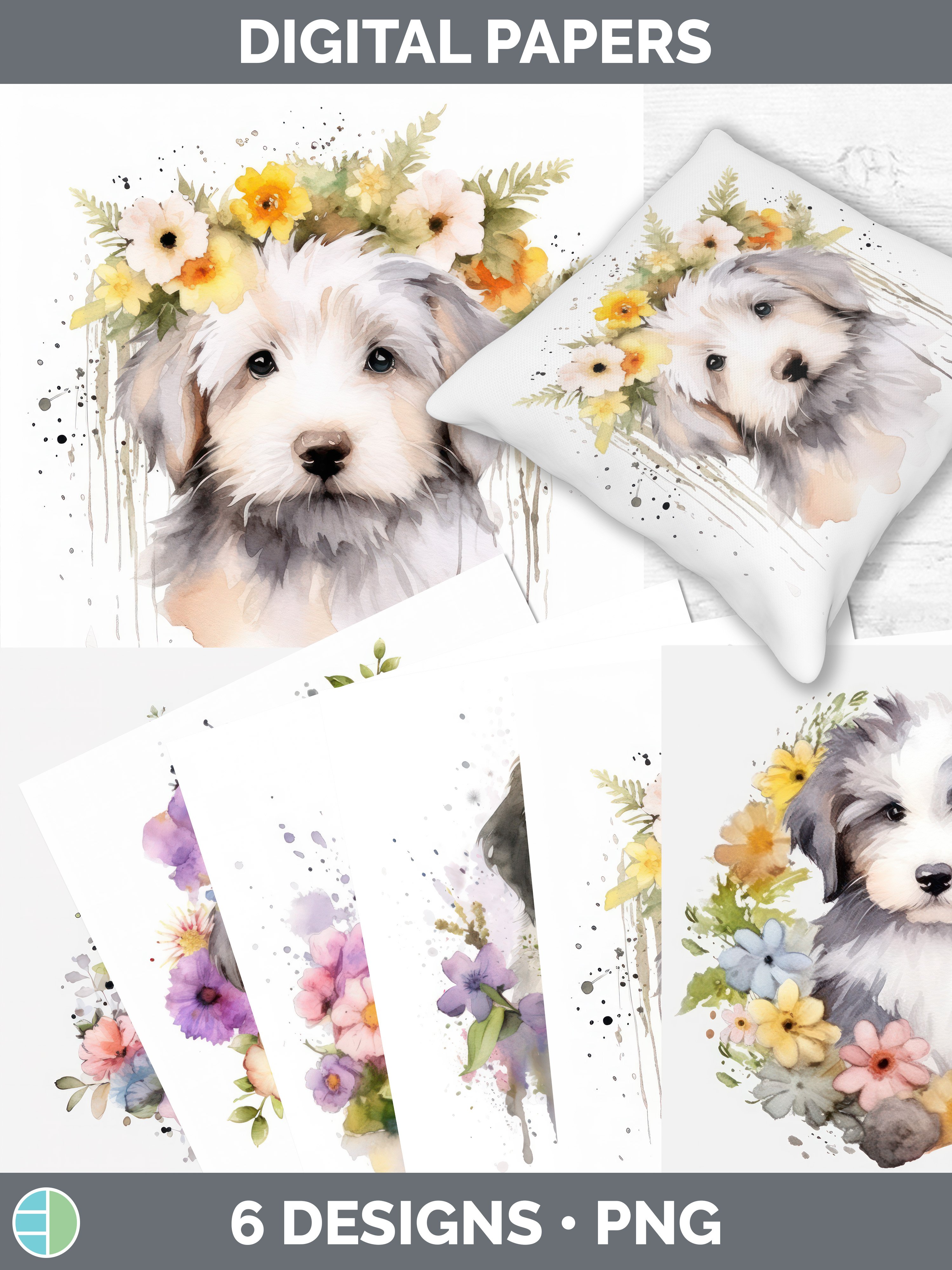 Watercolor Sheepdog Dog Paper Backgrounds | Digital Scrapboo