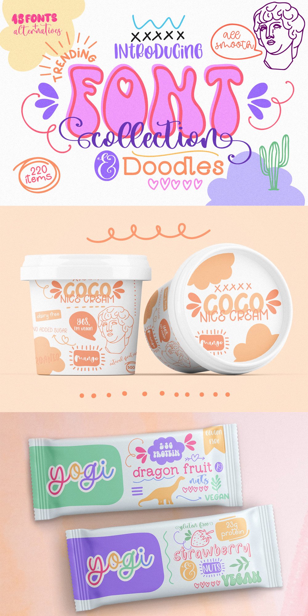 big Fonts & Doodles trending collection, design, logo, craft
