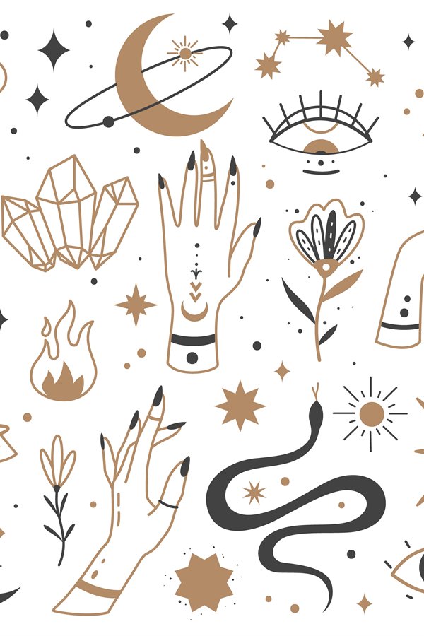 Mystic line elements. Magic contour icons, hand drawn doodle