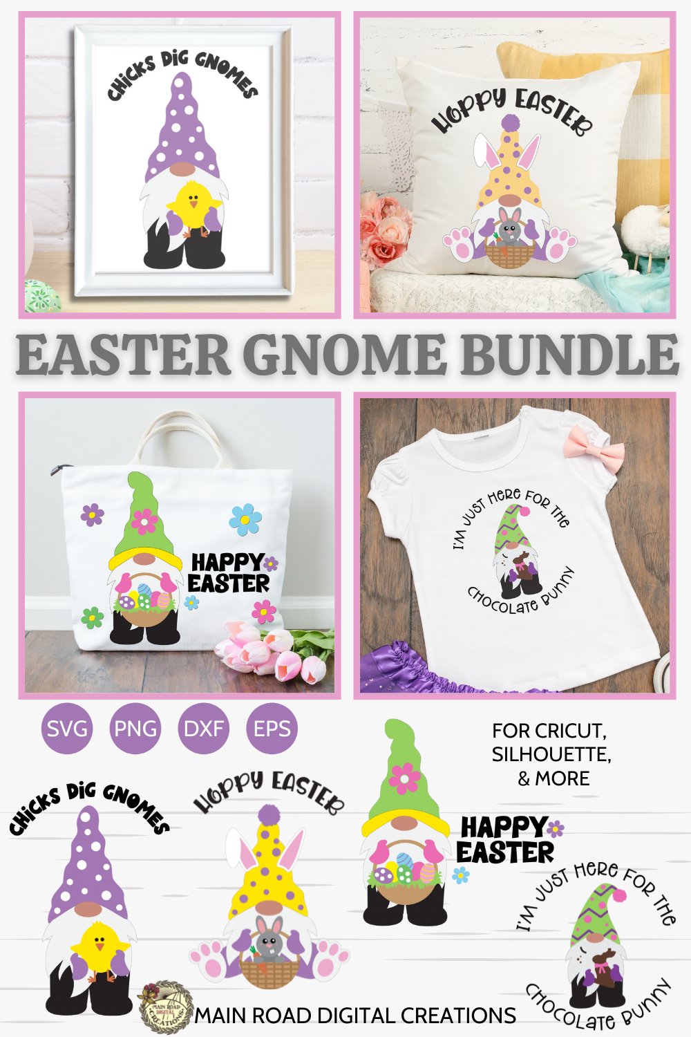 Easter Gnome SVG Bundle-4 Gnome Cut Files for Easter