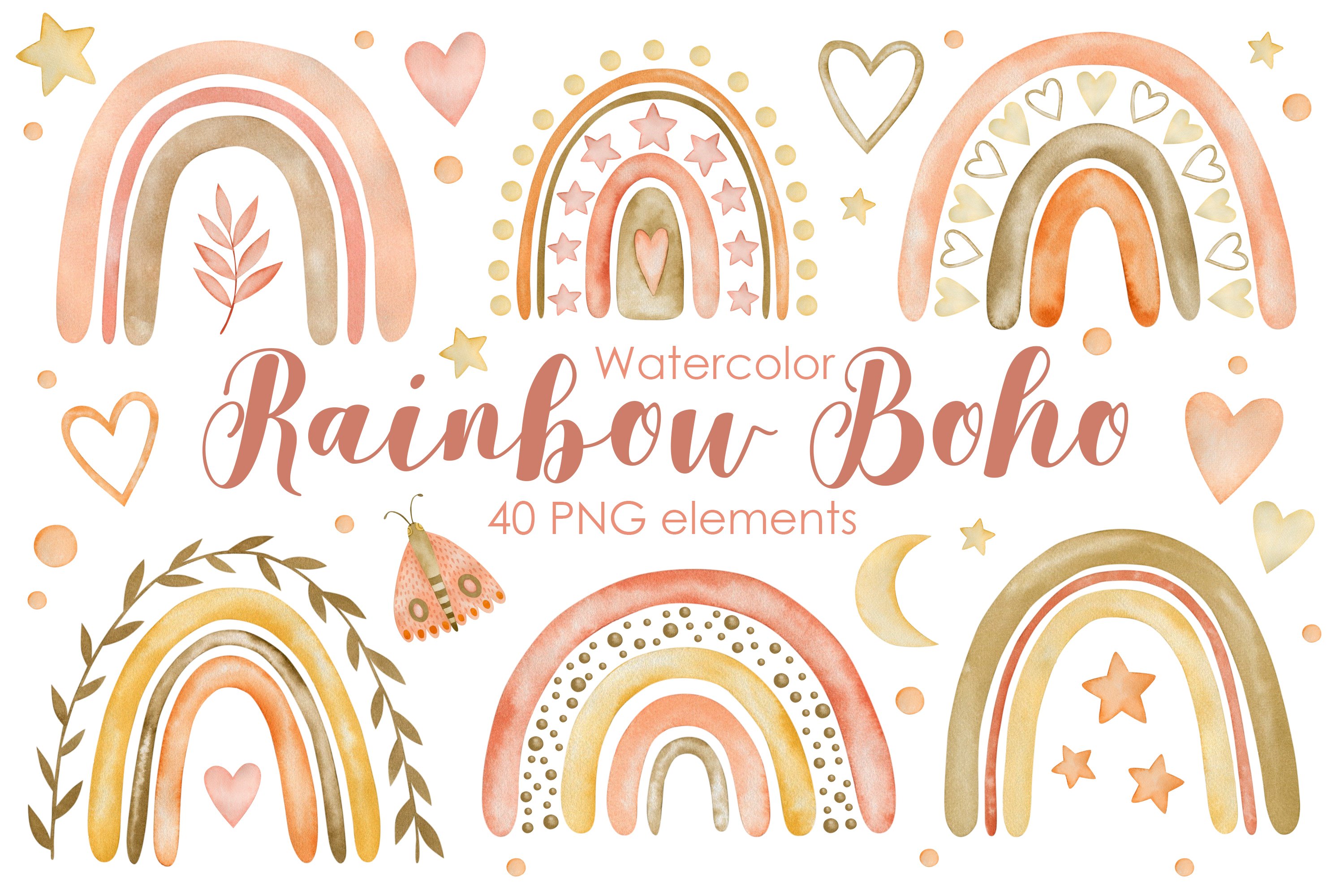Watercolor Boho Rainbows Clipart (1418274)